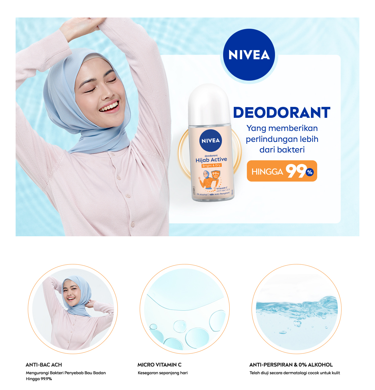Jual NIVEA Deodorant Roll On Brightening Anti Bacterial 50ml - Deodorant wanita hijab ...