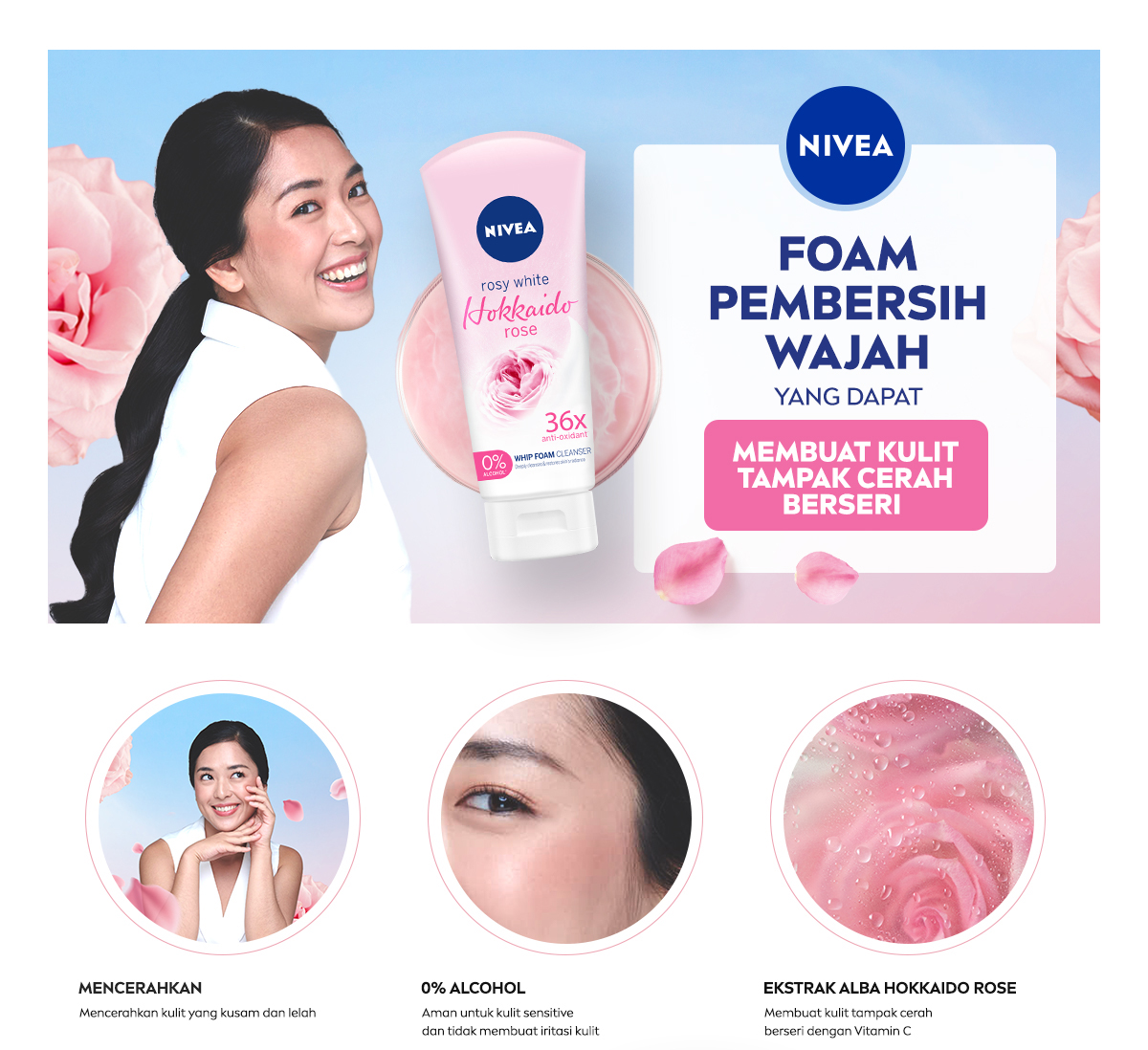 Jual NIVEA Facial Foam Hokkaido Rose 100ml - Sabun cuci muka wanita ...