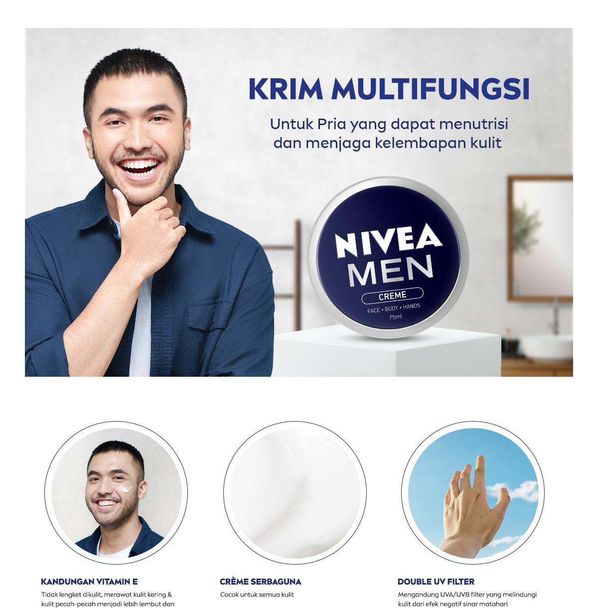 Jual NIVEA MEN Cream Moisturizer Creme Tin 75ml - Hand body krim pria ...