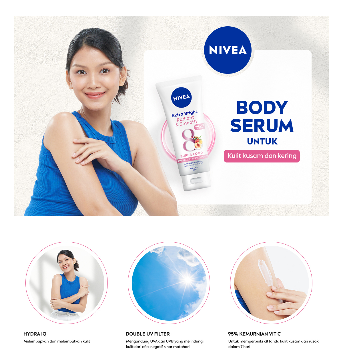 Jual NIVEA Body Serum Extra Bright Radiant & Smooth UV Filter 180ml - Hand body serum lotion ...