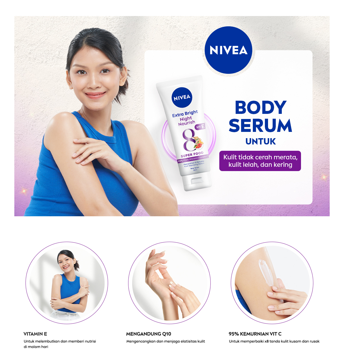 Jual NIVEA Body Serum Extra Bright Night Nourish Vit E 180ml - Hand ...