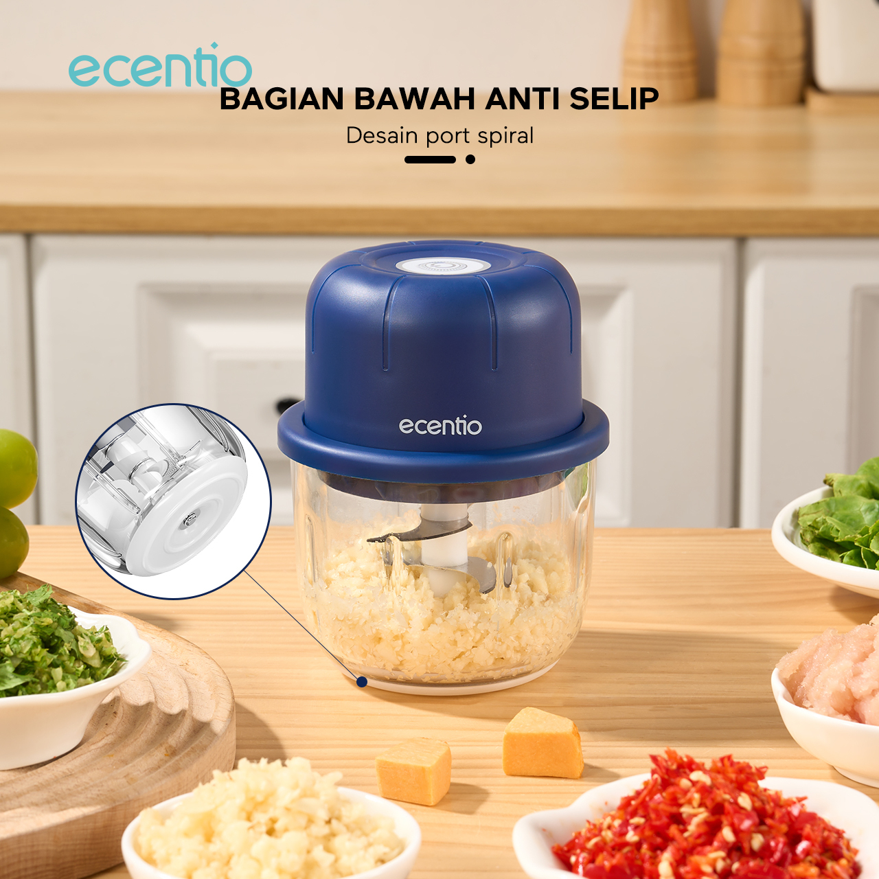 Jual 【KACA】ecentio chopper mini 6 pisau 350ml kaca blender portable ...