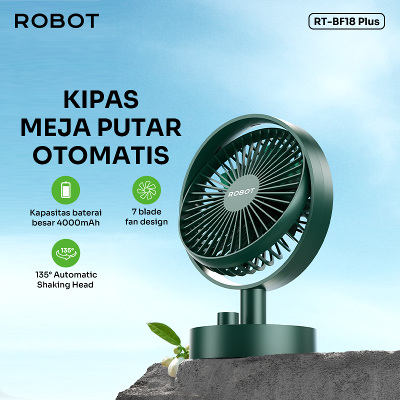 Jual ROBOT Kipas Angin Meja Putar Rotasi 135° Derajat Otomatis 4000mAh ...