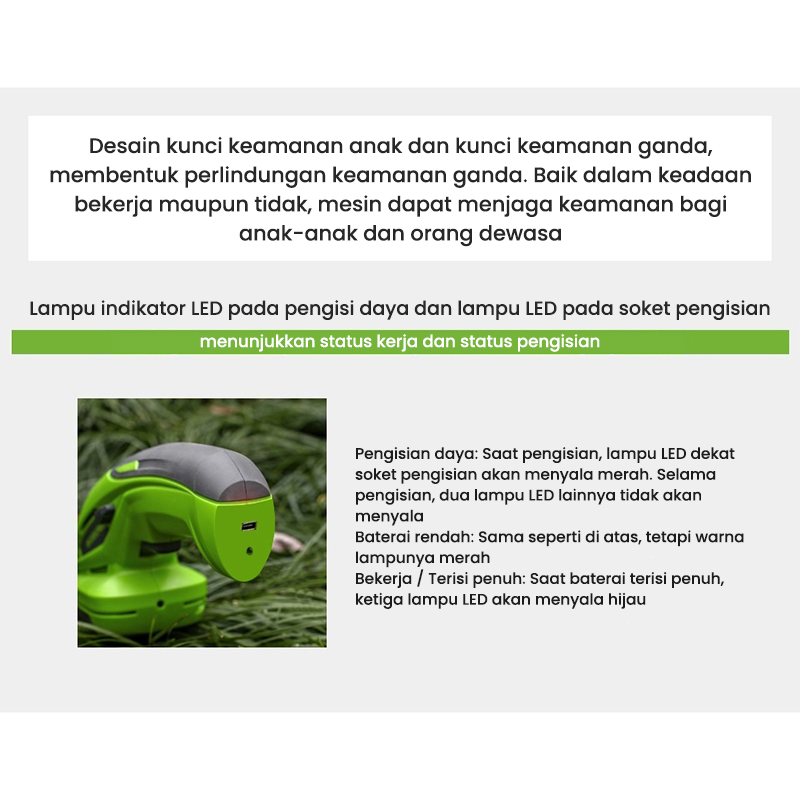 Jual Pemangkas rumput dan semak tanpa kabel 7.2V, pemangkas pagar 2-in ...