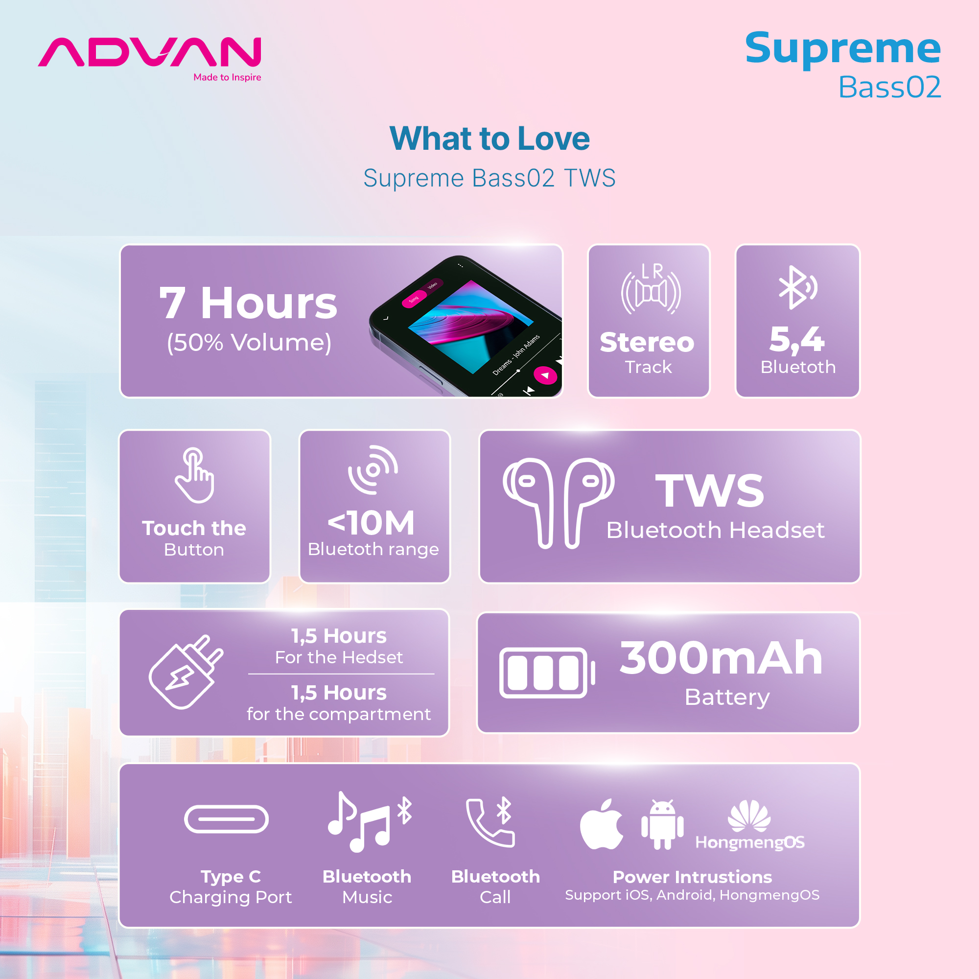 Jual ADVAN TWS SupremeBass 02 True Wireless Bluetooth V5.4 Earphone ...