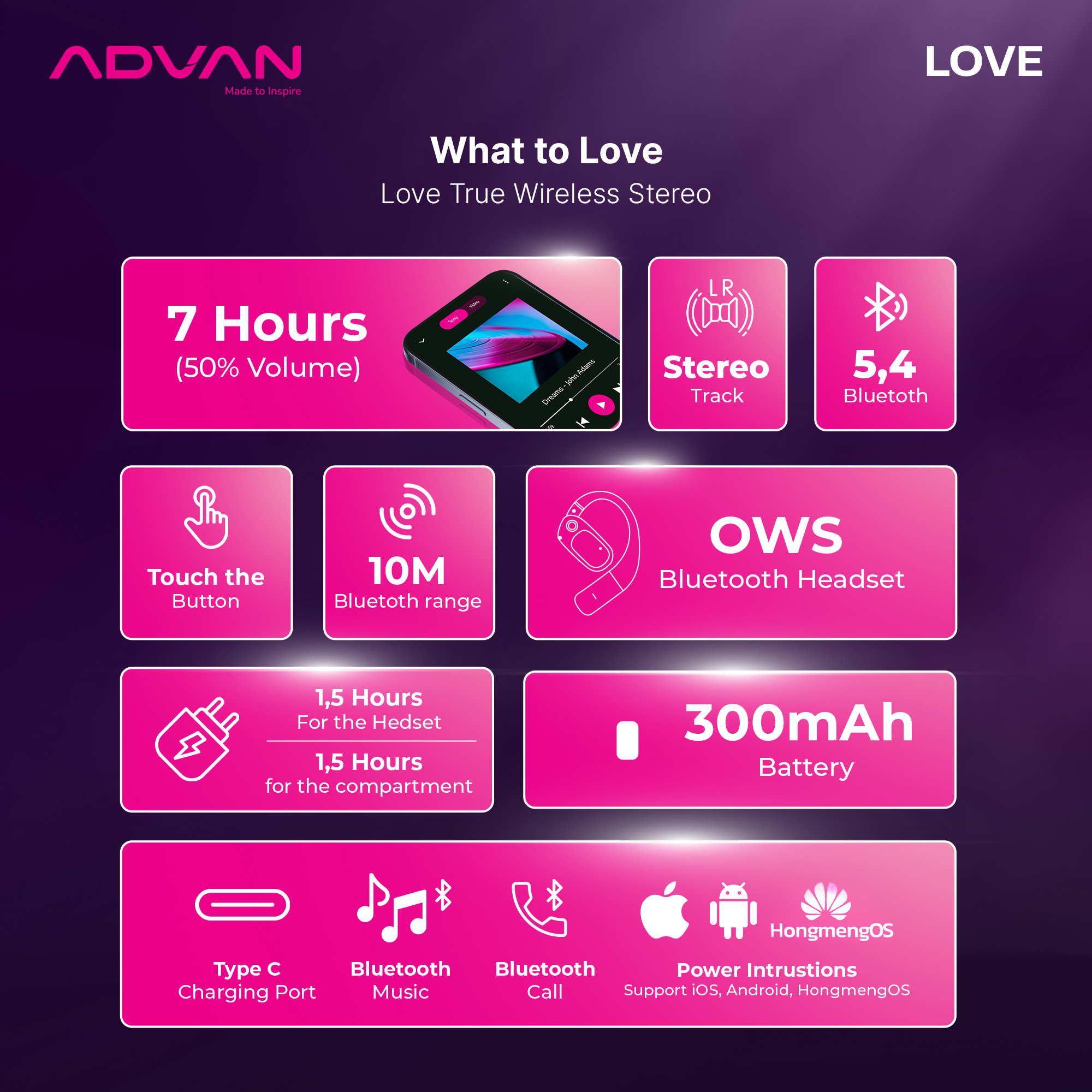 Jual ADVAN TWS Open Ear True Wireless Earphone Bluetooth Love V5.4 Perfect for Sports and ...
