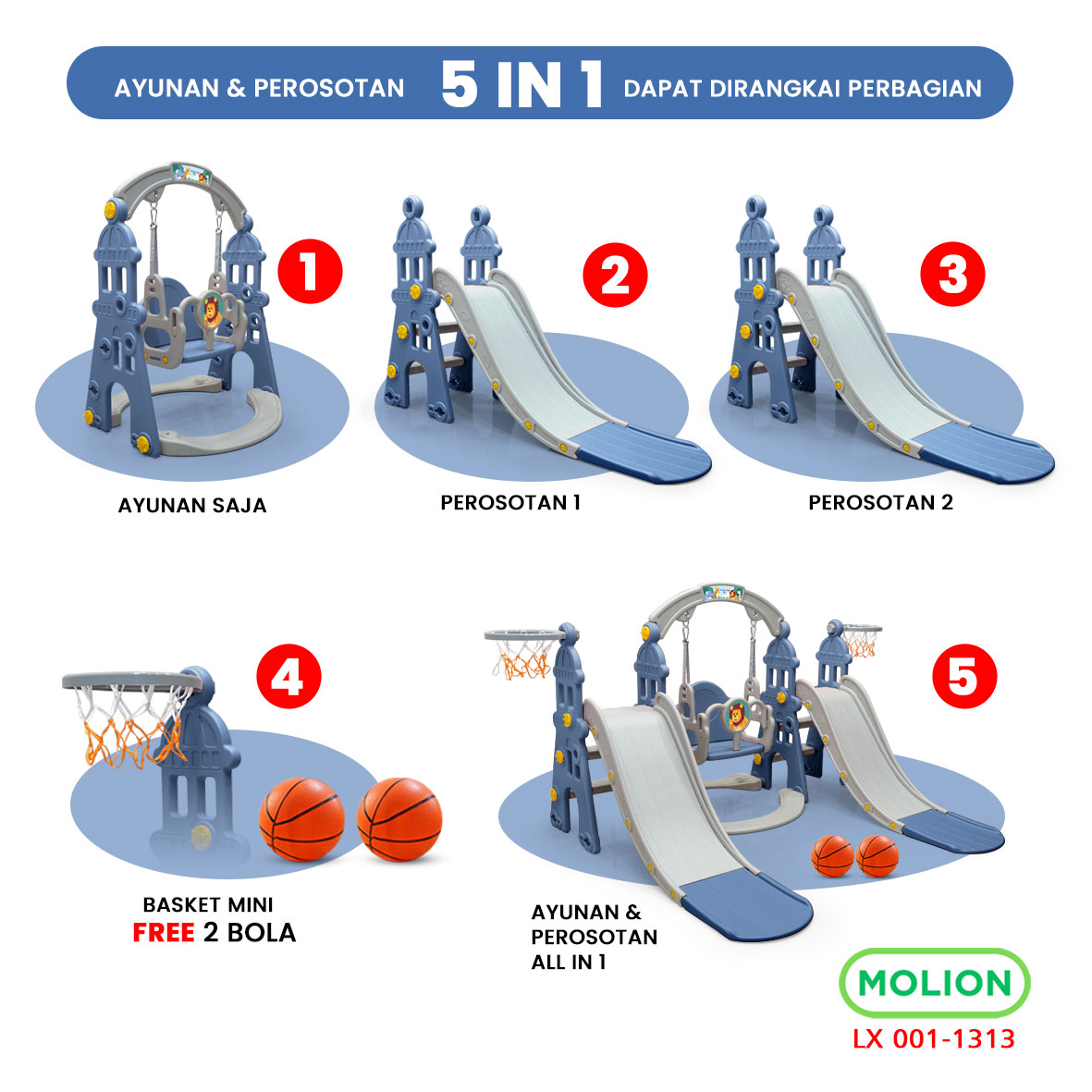 Jual Prosotan Ayunan 5in1 Double Perosotan Seluncuran Mainan Anak HDPE ...