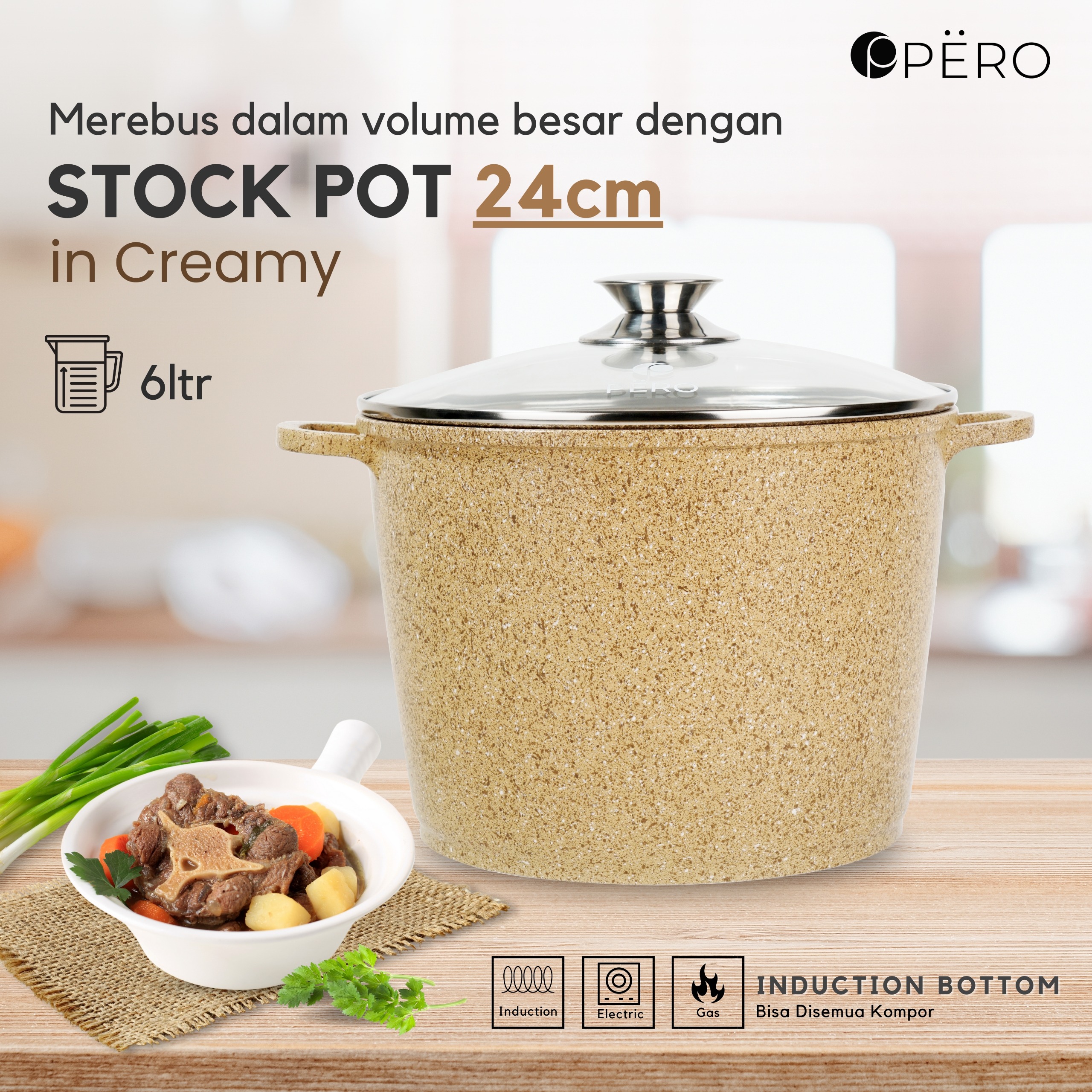 Jual Pero Stock Pot Panci Gentong 24cm with Glass Lid / Panci Granite ...