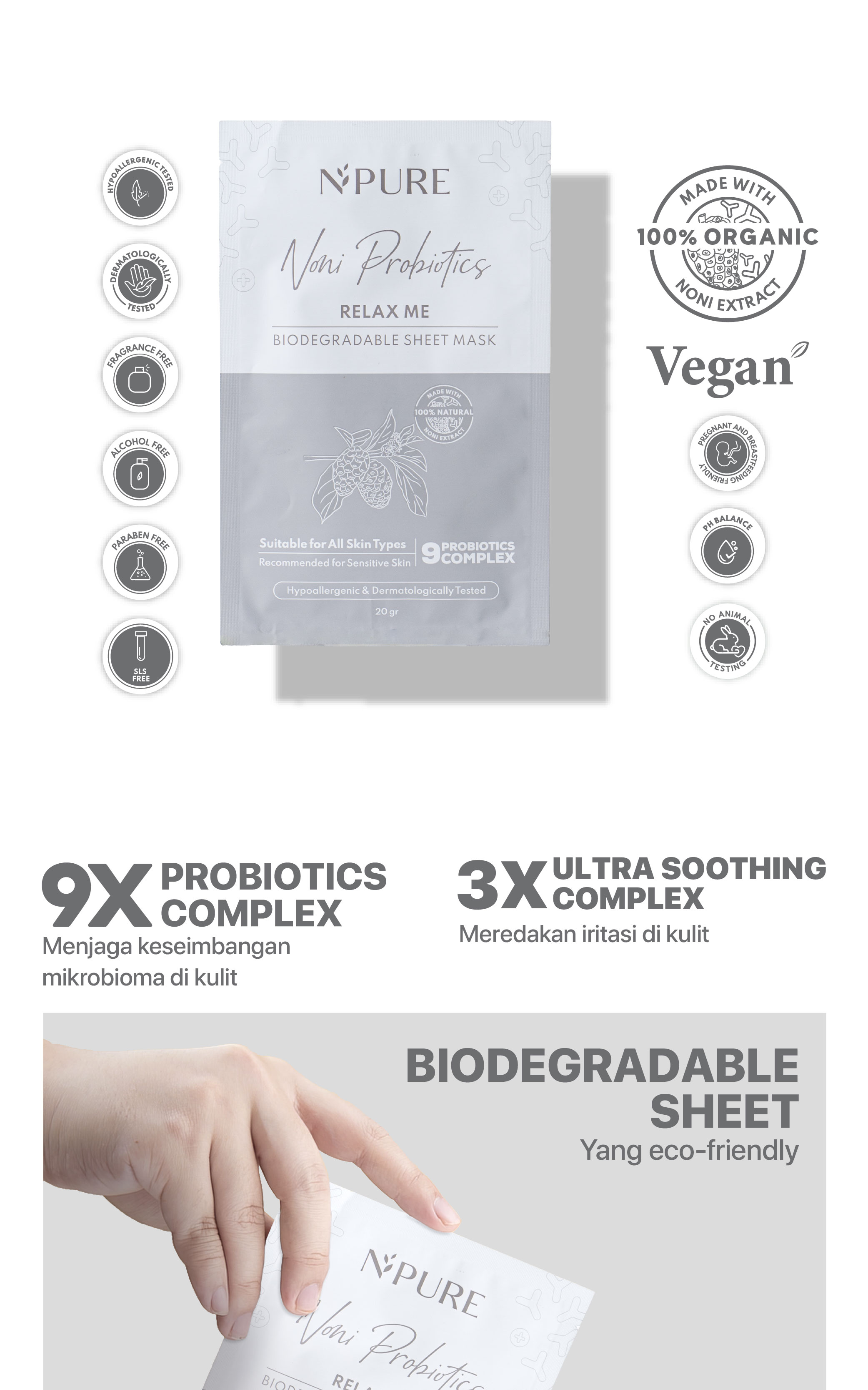 Jual NPURE Sensitive Sheet Mask Noni / Microbiome / Masker Wajah untuk ...