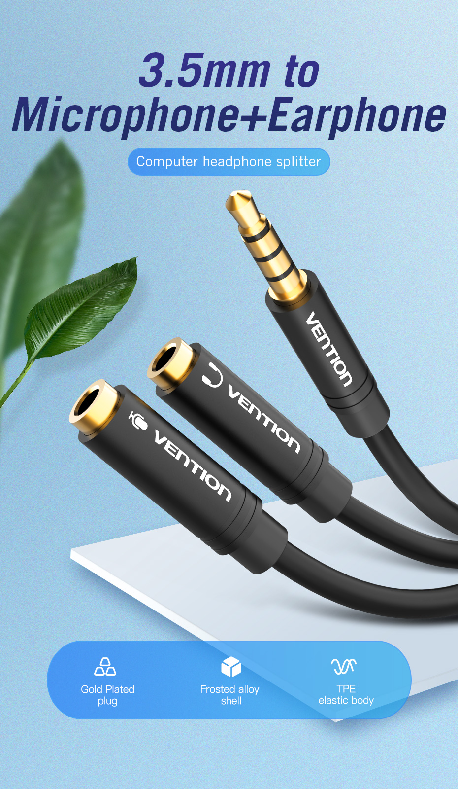 Jual Vention Kabel Aux Audio Splitter 3.5mm 4Pole Male to 2 Female ...