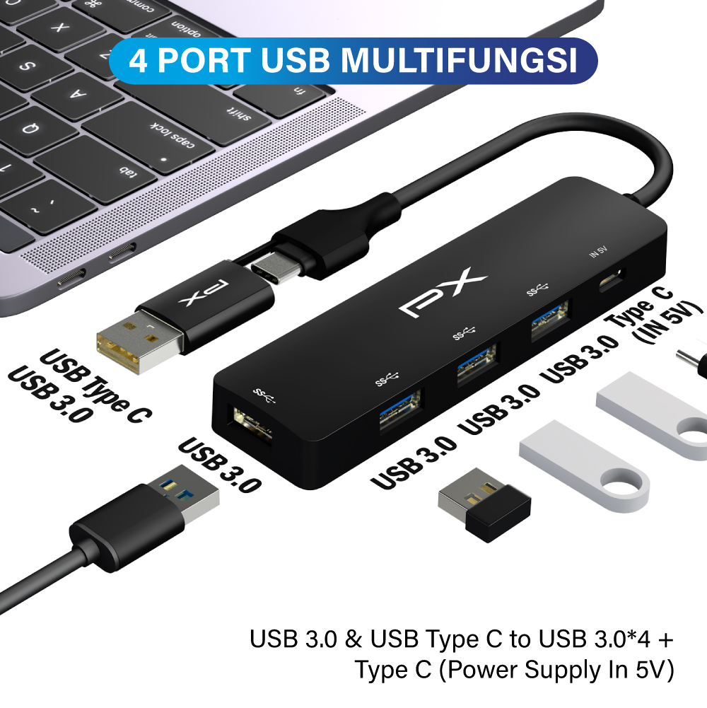 Jual USB Type C Hub Converter USB 3.0 OTG Type C 5 in 2 PX UCH05AC ...