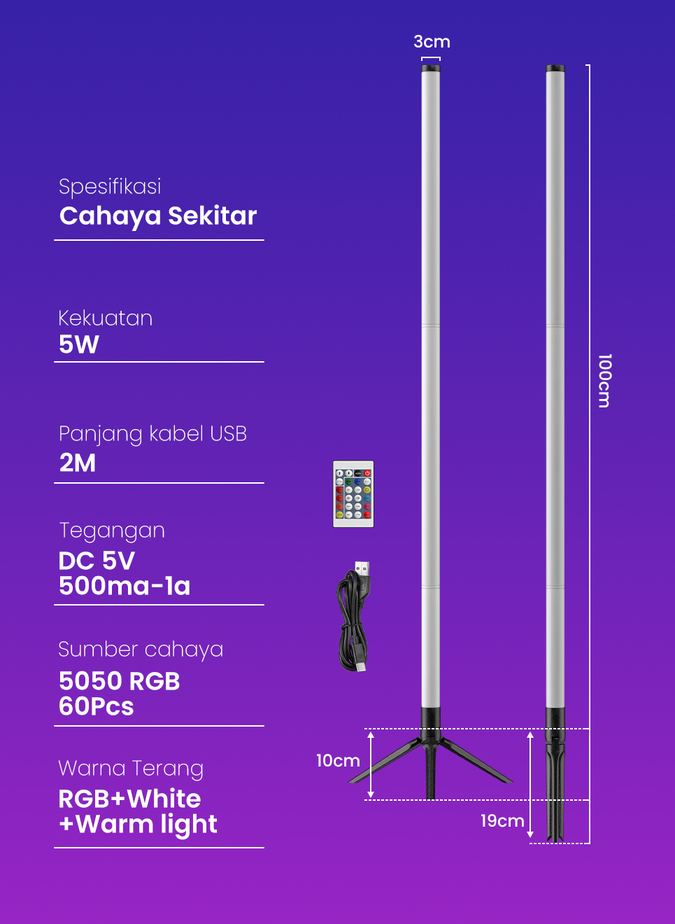 Jual HAN RIVER 100CM Lampu Lantai DC5V Lampu Standing Remote Kontrol ...