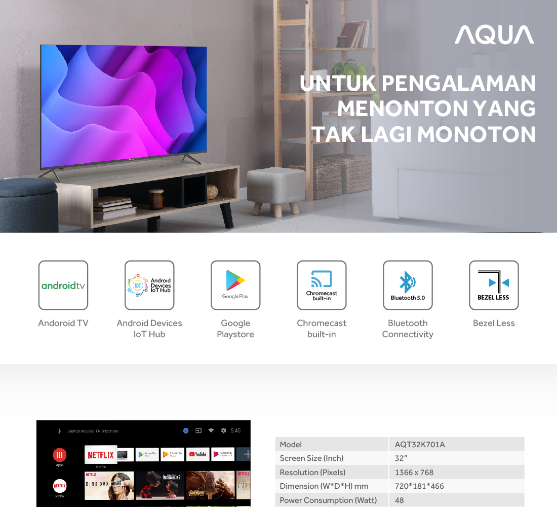 Jual AQUA Elektronik TV 32 inch AQT32K701A - 32 Inch Smart TV Android - HD - Google Play ...
