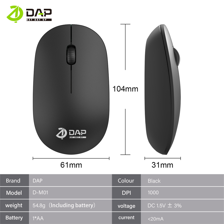 Jual DAP D-M01 Mouse Wireless Optical 2.4G 1200DPI Silent Click With ...