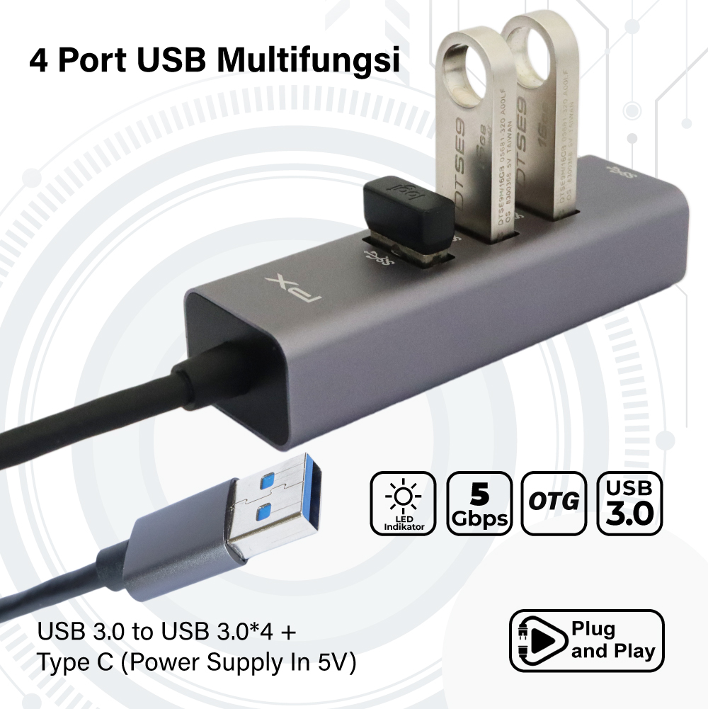 Jual USB Hub Converter USB 3.0 Connector Adaptor Laptop 4 in 1 PX ...