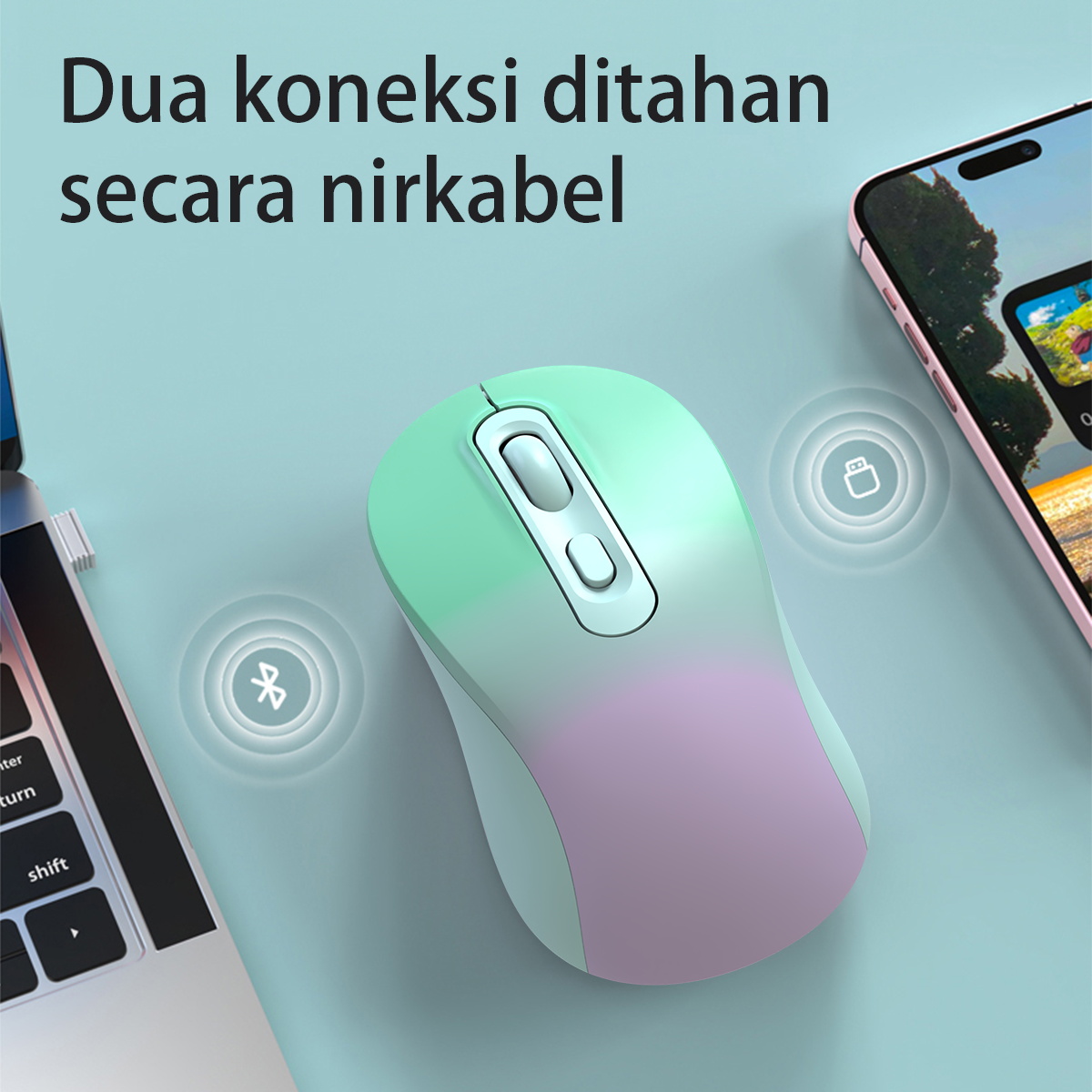 Jual Jovitech Dual Mode Colorful Wireless Mouse Silent Click Bluetooth USB Receiver Optical ...