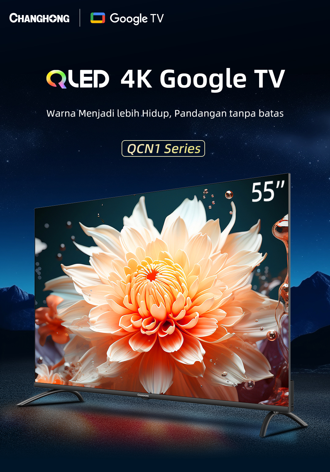 Jual Changhong QLED TV 55 inch 4K Google TV Smart TV Dolby Audio DBX-TV Google Play Netflix ...
