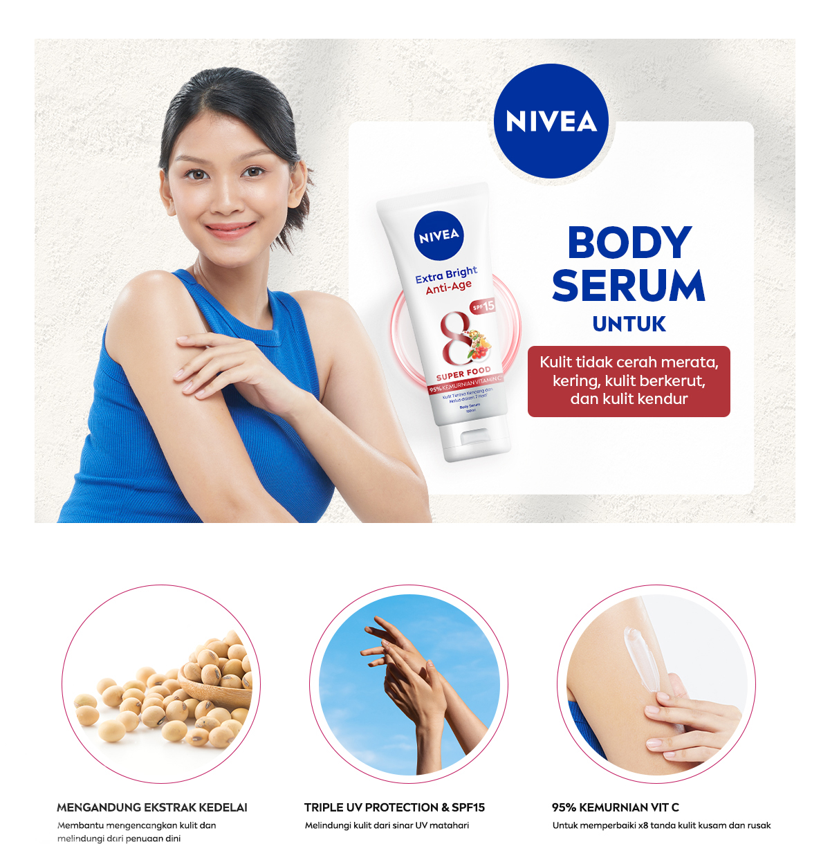 Jual NIVEA Body Serum Extra Bright Anti Age SPF 15 180ml - Hand body ...
