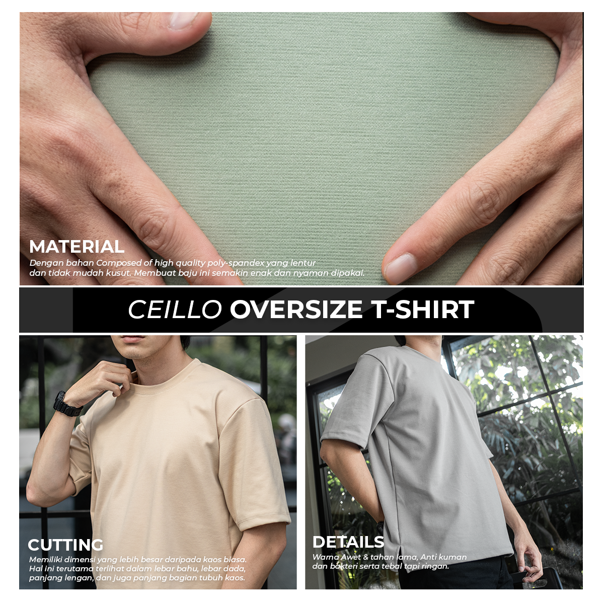 Jual BAPIN Kaos Polos Pria Oversize Ceillo Sage Green - T Shirt Pria ...