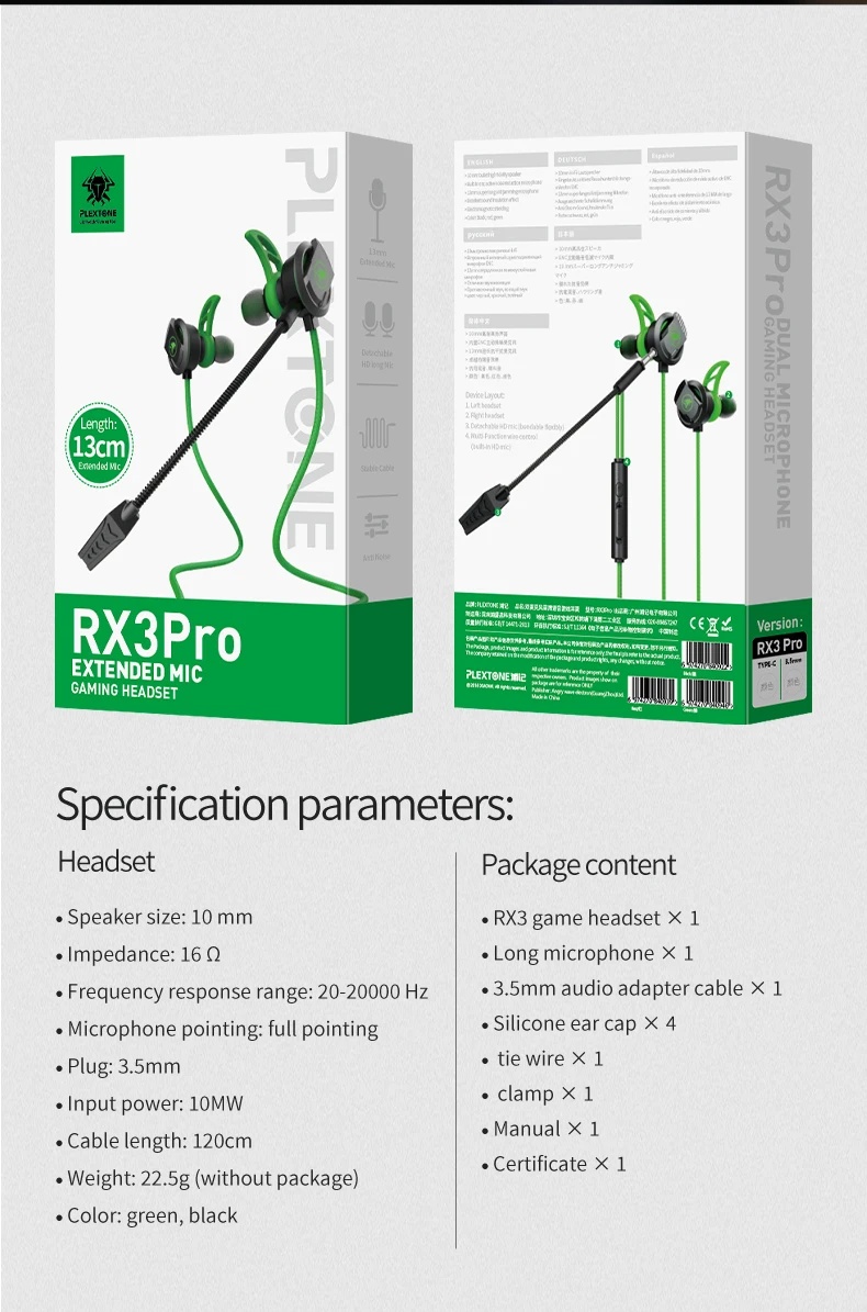 Jual Earphone Gaming Plextone Xmowi RX3 Pro Dual Microphone Detachable ...