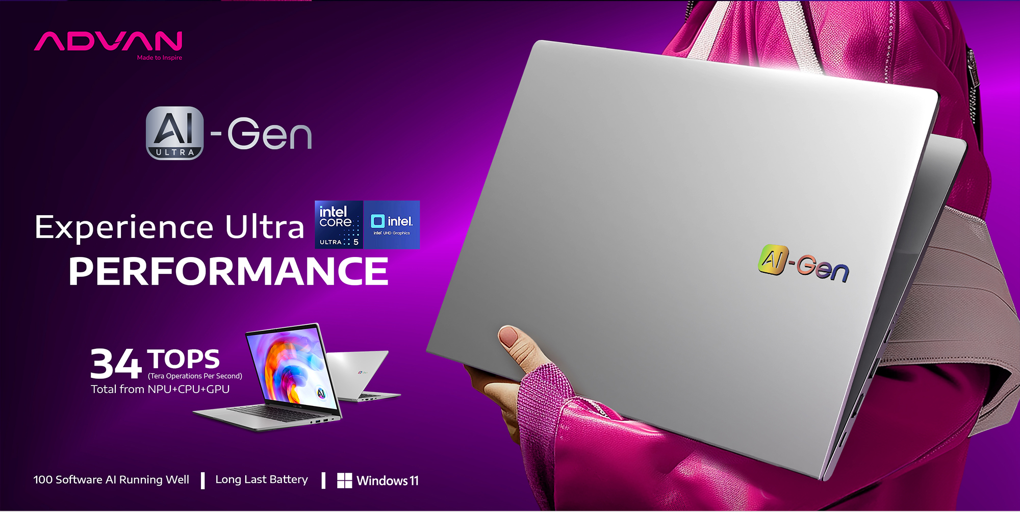 Jual ADVAN Laptop AI Gen Ultra With Ai 14'' Intel Core Ultra 5 125H ...