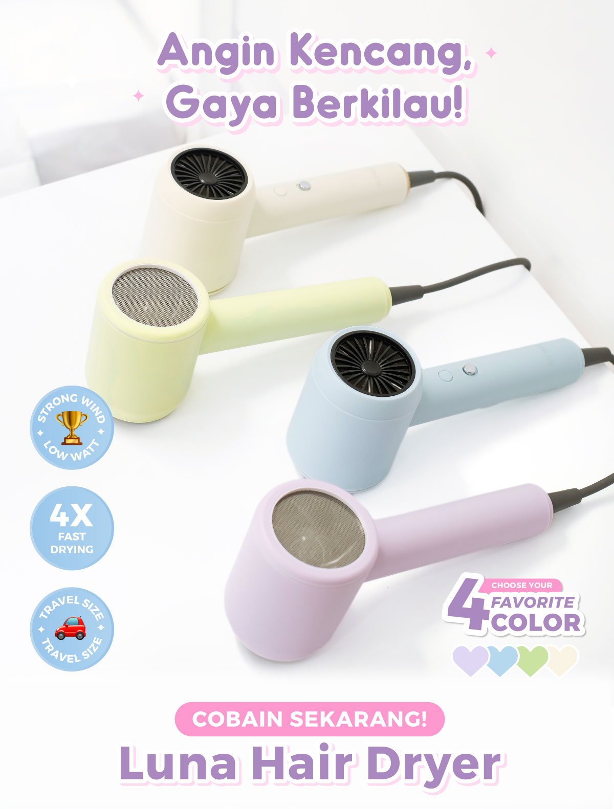 Jual NVMEE - Luna Hair Dryer Strong Wind & Low Watt | Shopee Indonesia