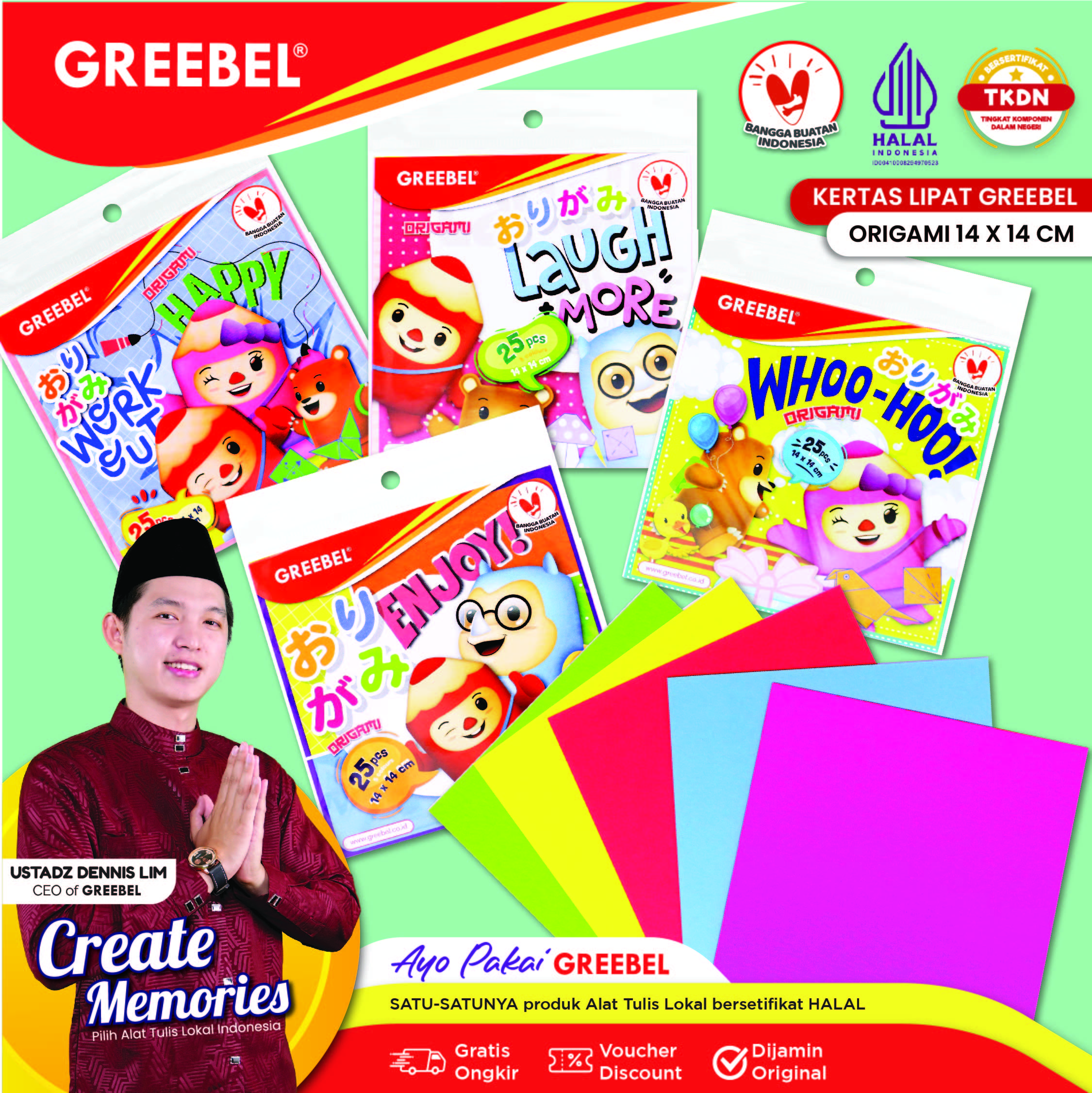Jual GREEBEL Origami Kertas Lipat / Paper Craft 5 Warna isi 25 Lembar ...