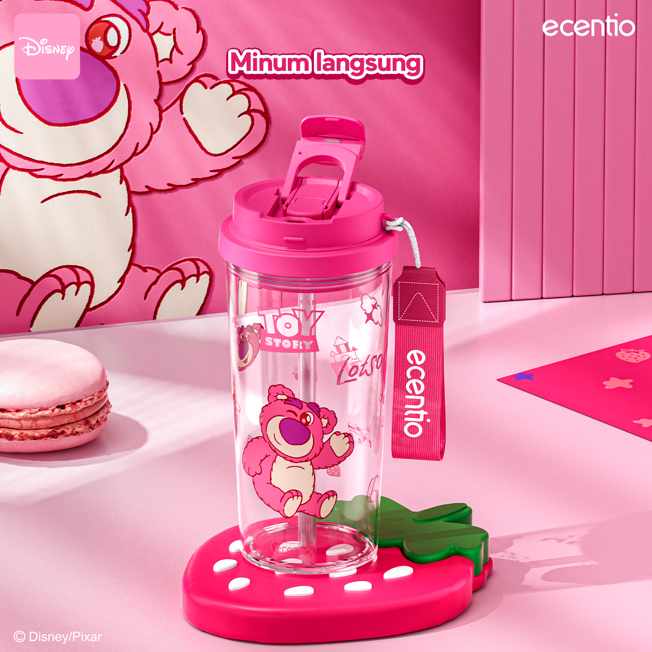 Jual ecentio botol minum aesthetic lotso 580ml anak perempuan disney ...