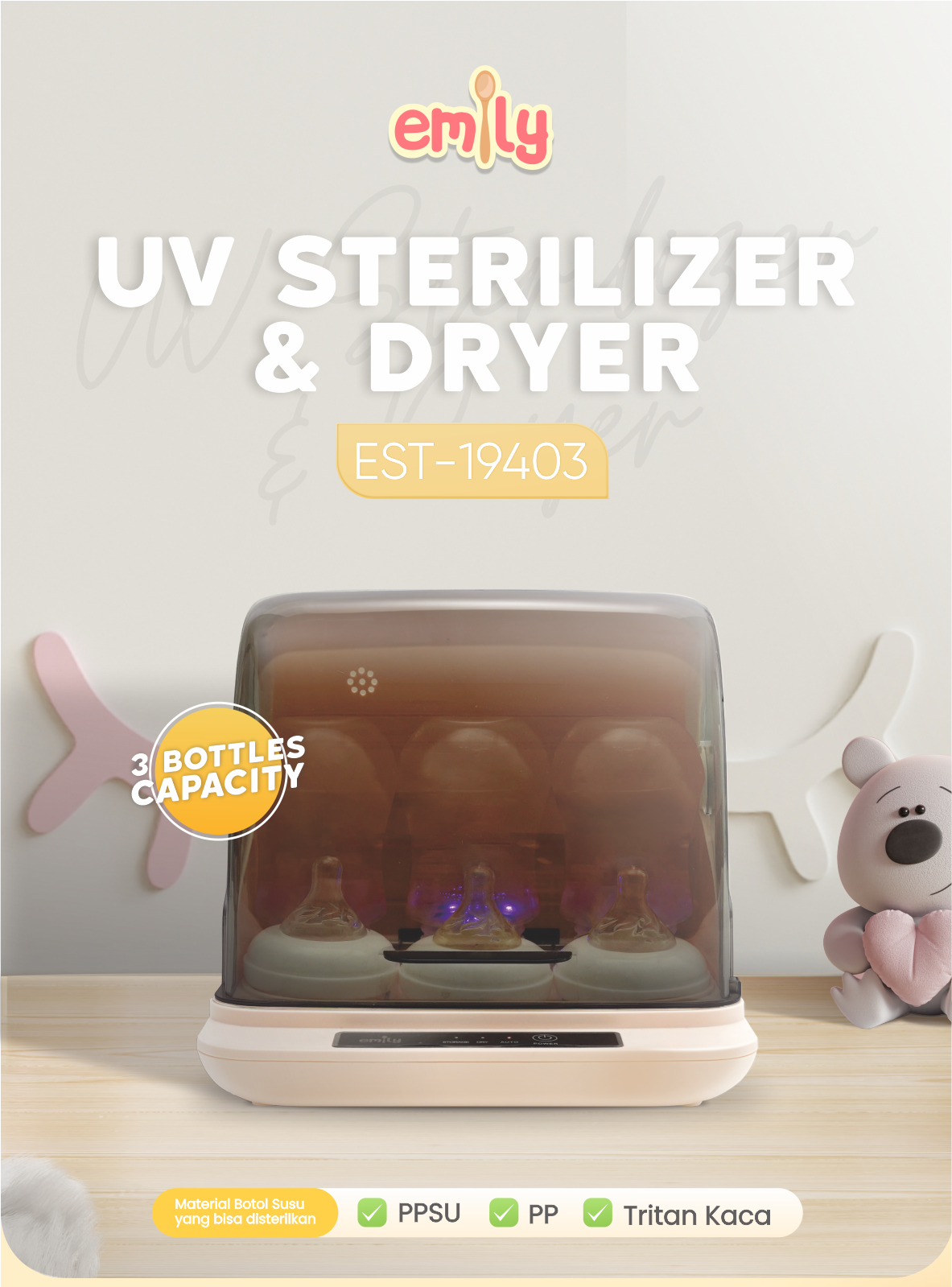 Jual Emily UV Sterillizer & Dryer 6L 60W Low Watt / Sterillizer Botol ...