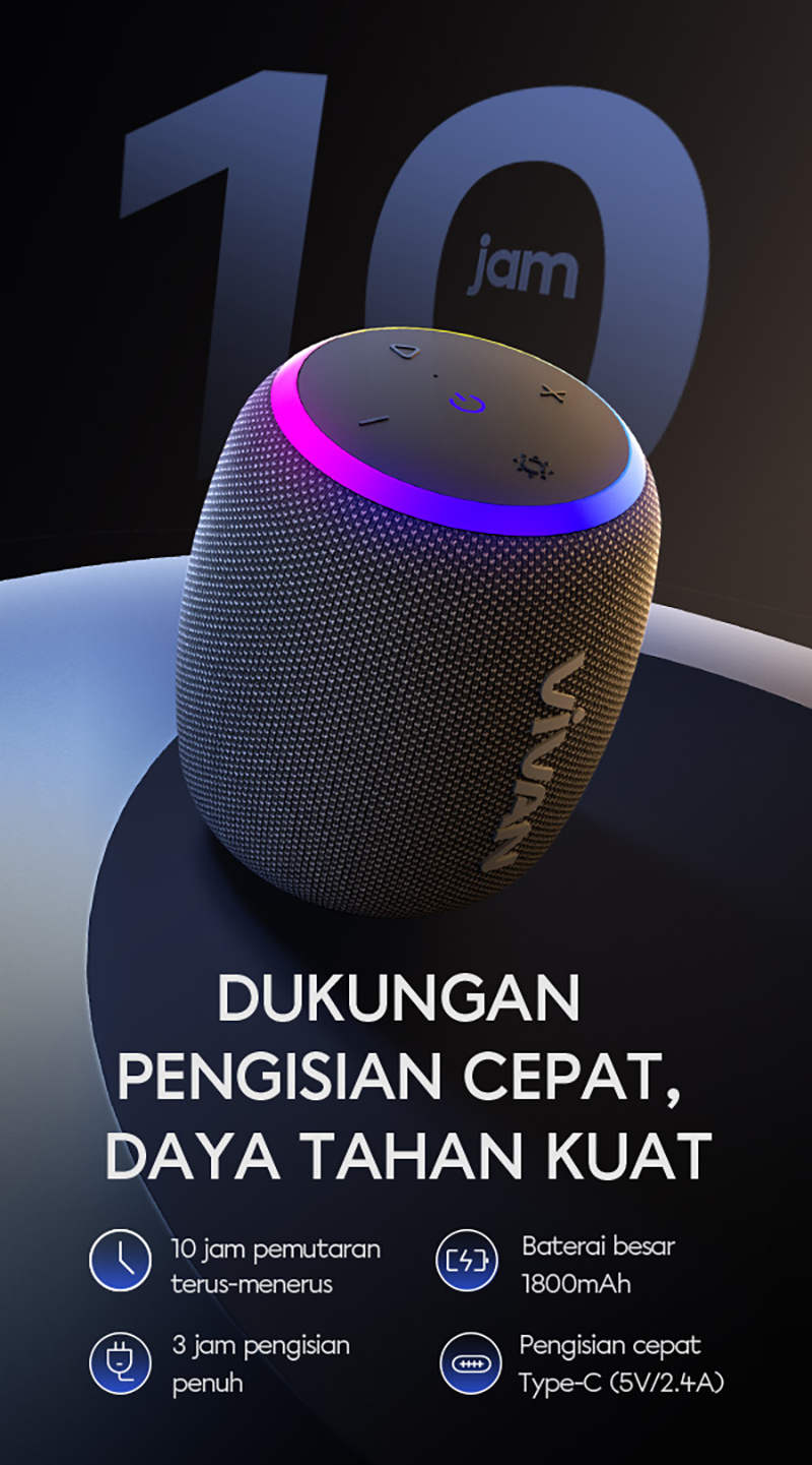 Jual VIVAN Bluetooth Speaker VS15 Sound 360° Waterproof IPX7 Hi-Fi ...