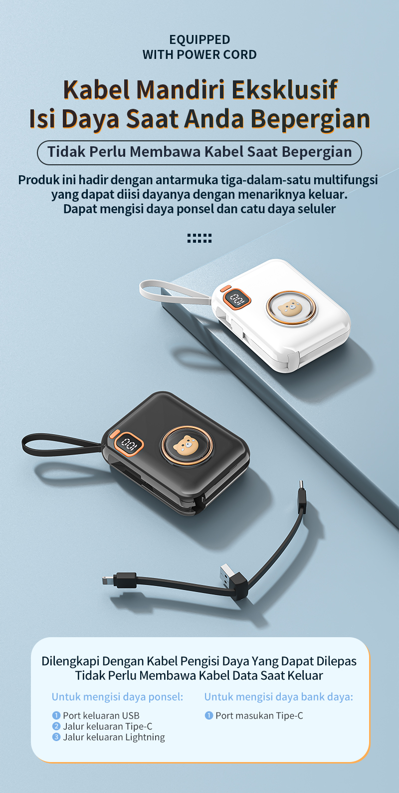 Jual BASIKE Powerbank Mini Original Panda Lucu with Kabel USB Type C ...