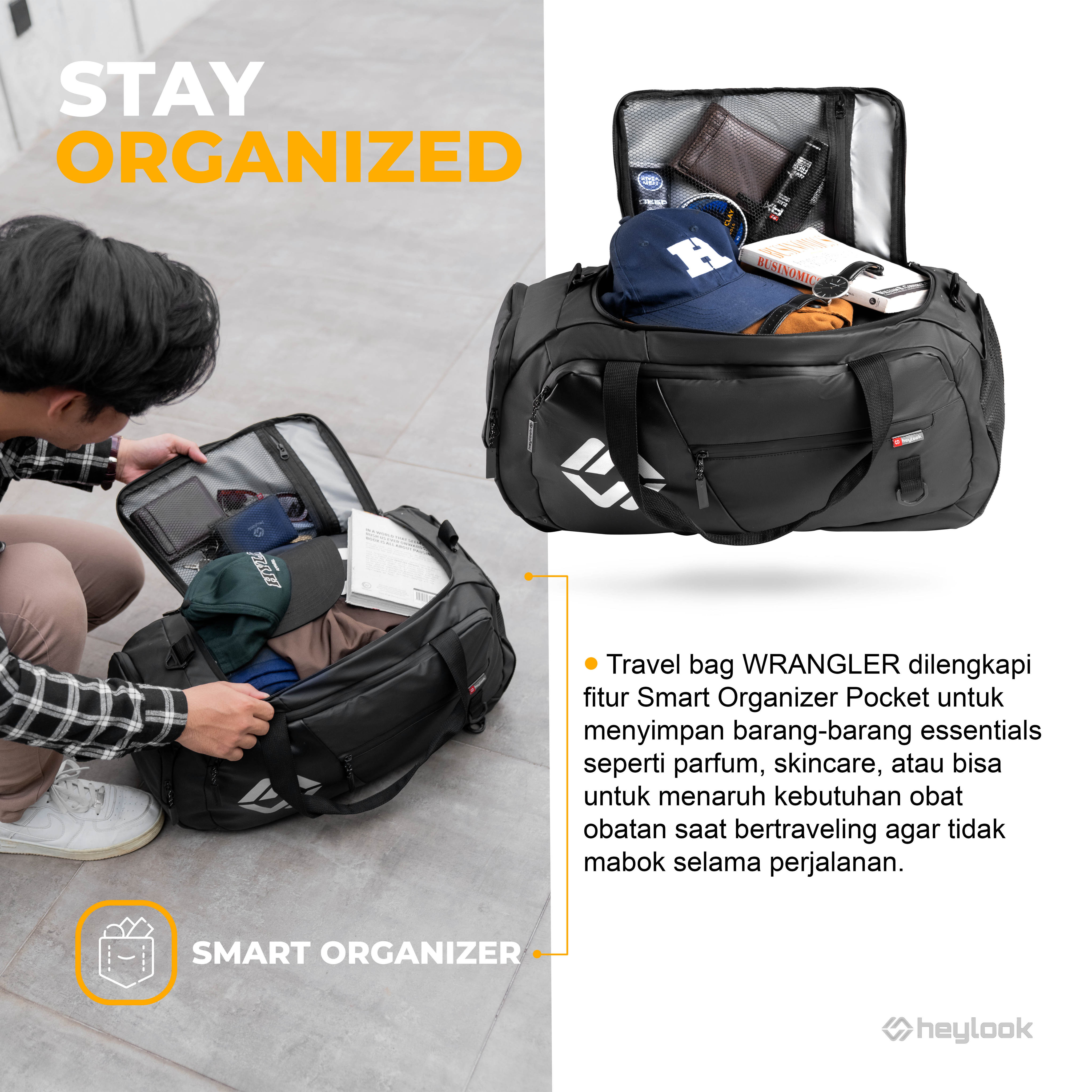 Jual HEYLOOK - Travelbag Pria Multyfungsi 3 in 1 WRANGLER Tas Gym ...