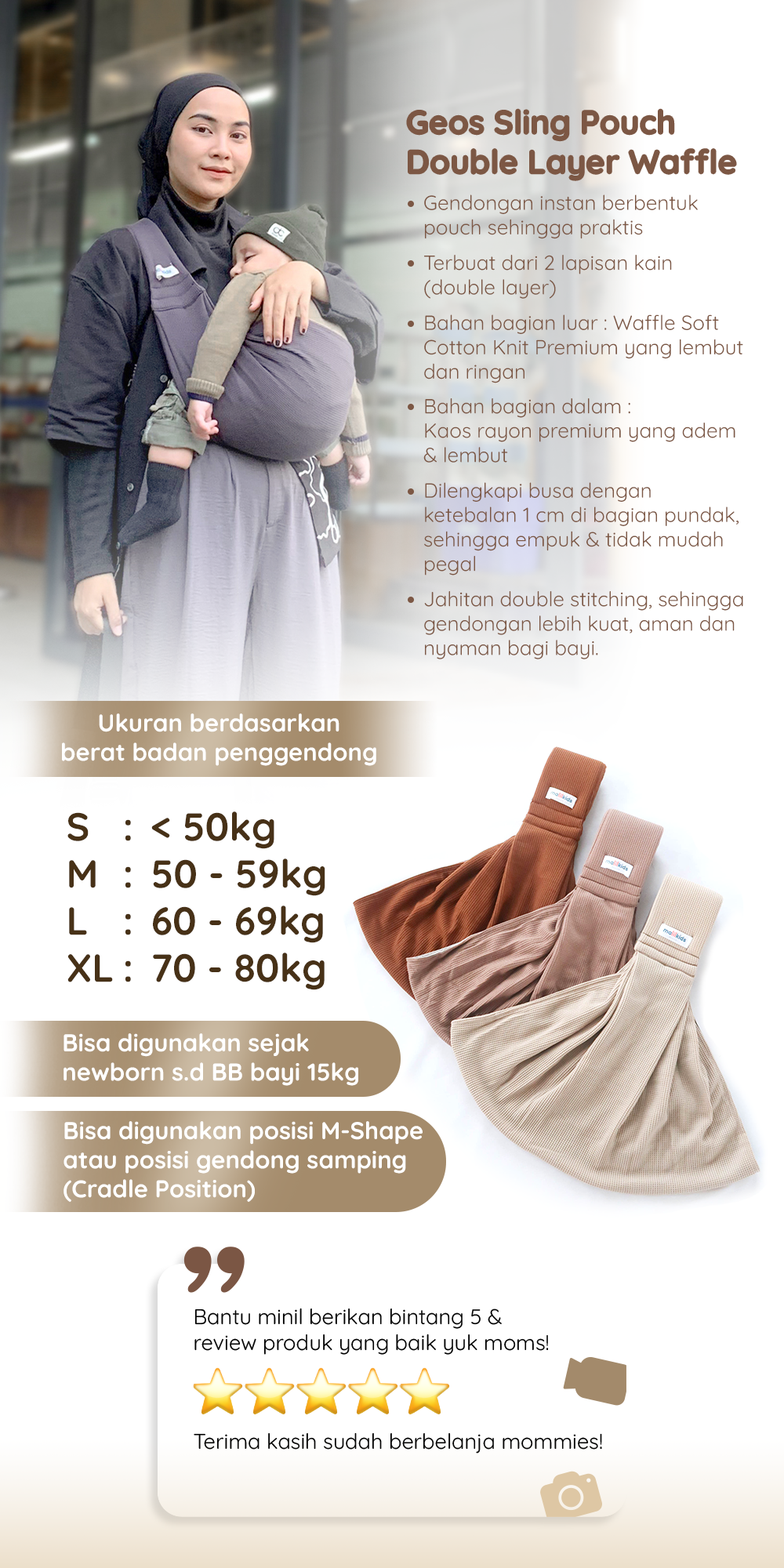 Jual Malilkids Gendongan Bayi Geos Sling Pouch Waffle Knit Double Layer ...