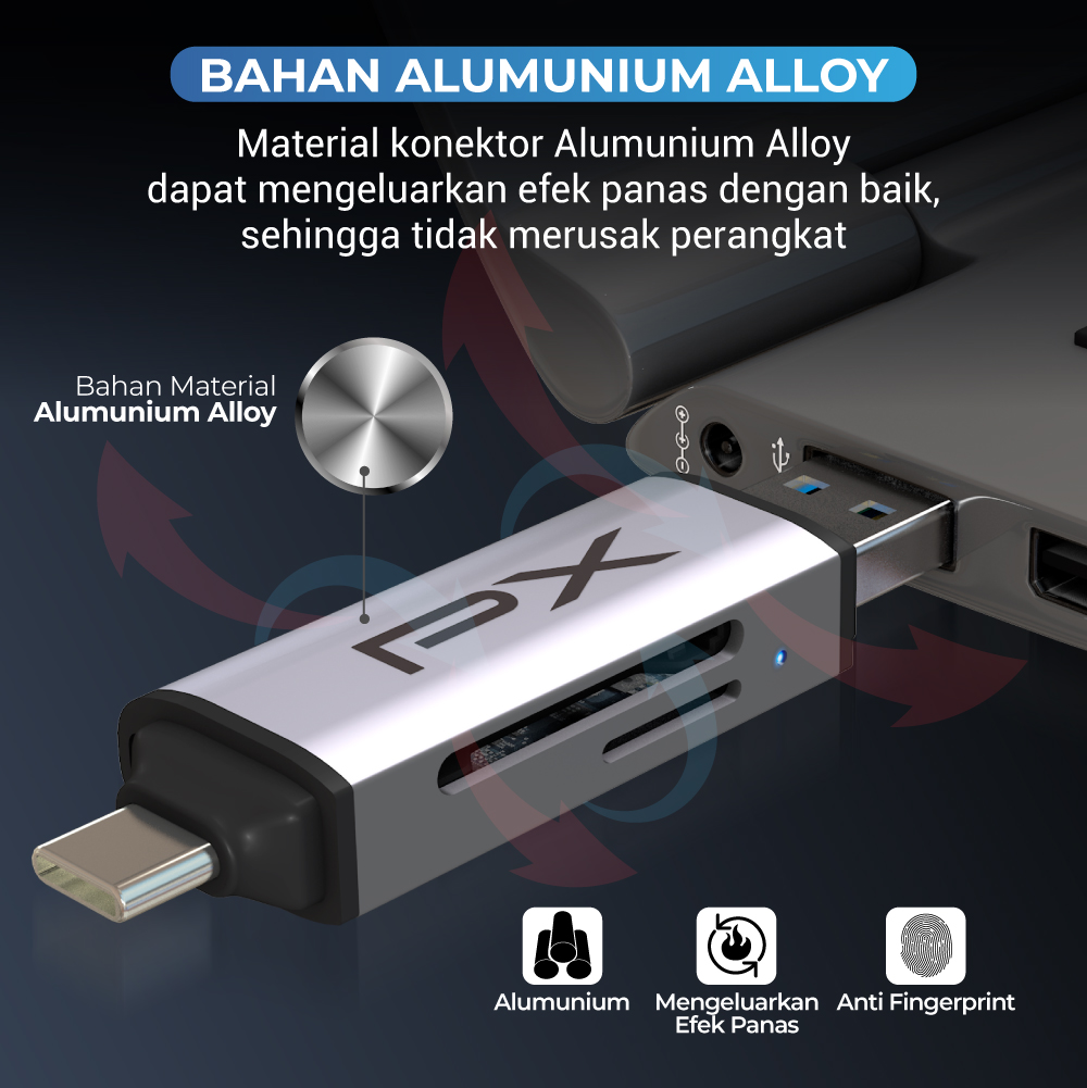 Jual Card Reader USB 3.0 Type C Micro SD High Speed OTG 2 in 1 PX UCR30 ...