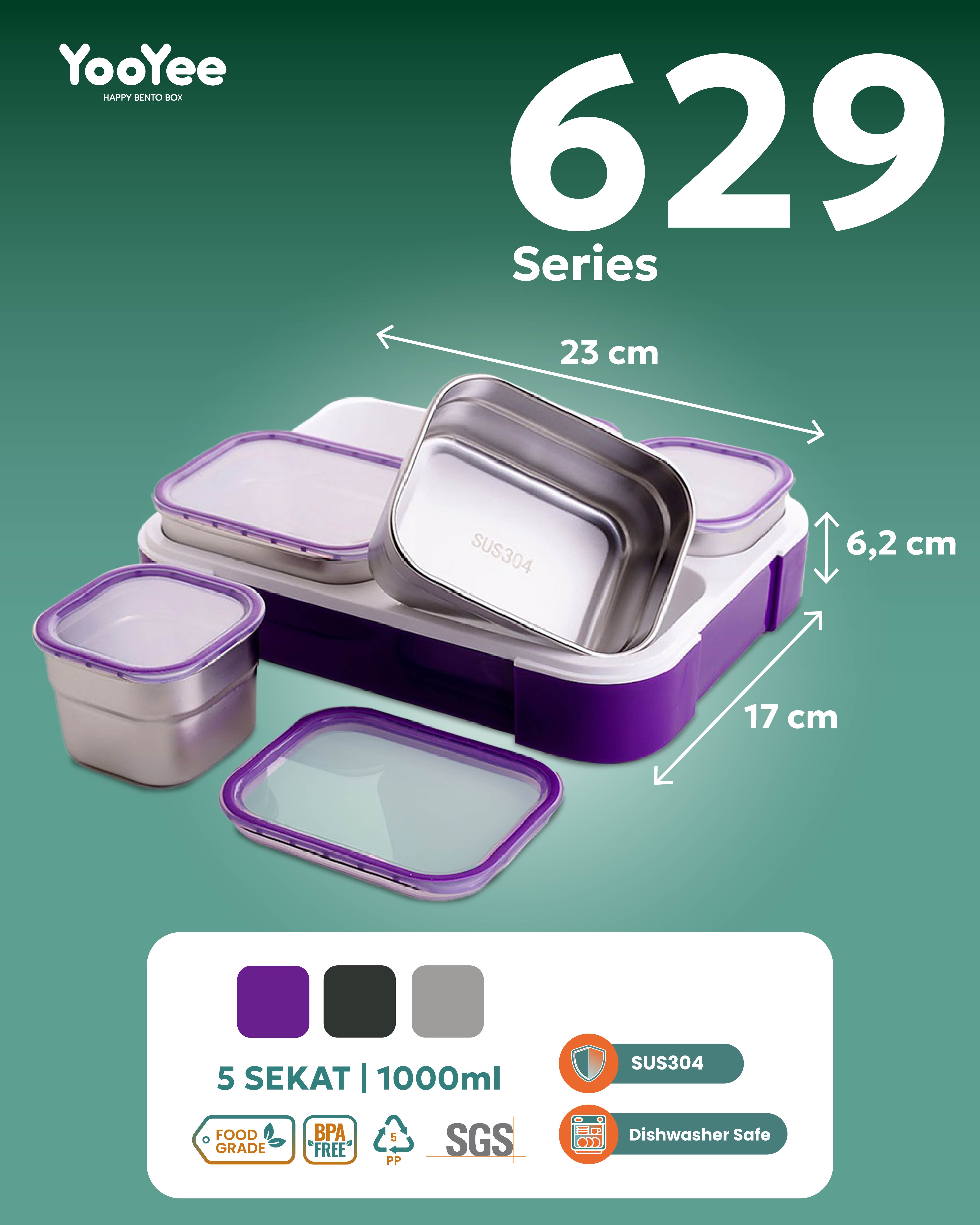 Jual Yooyee 629 Kotak Makan Box Makanan Stainless 5 Sekat Set dengan ...