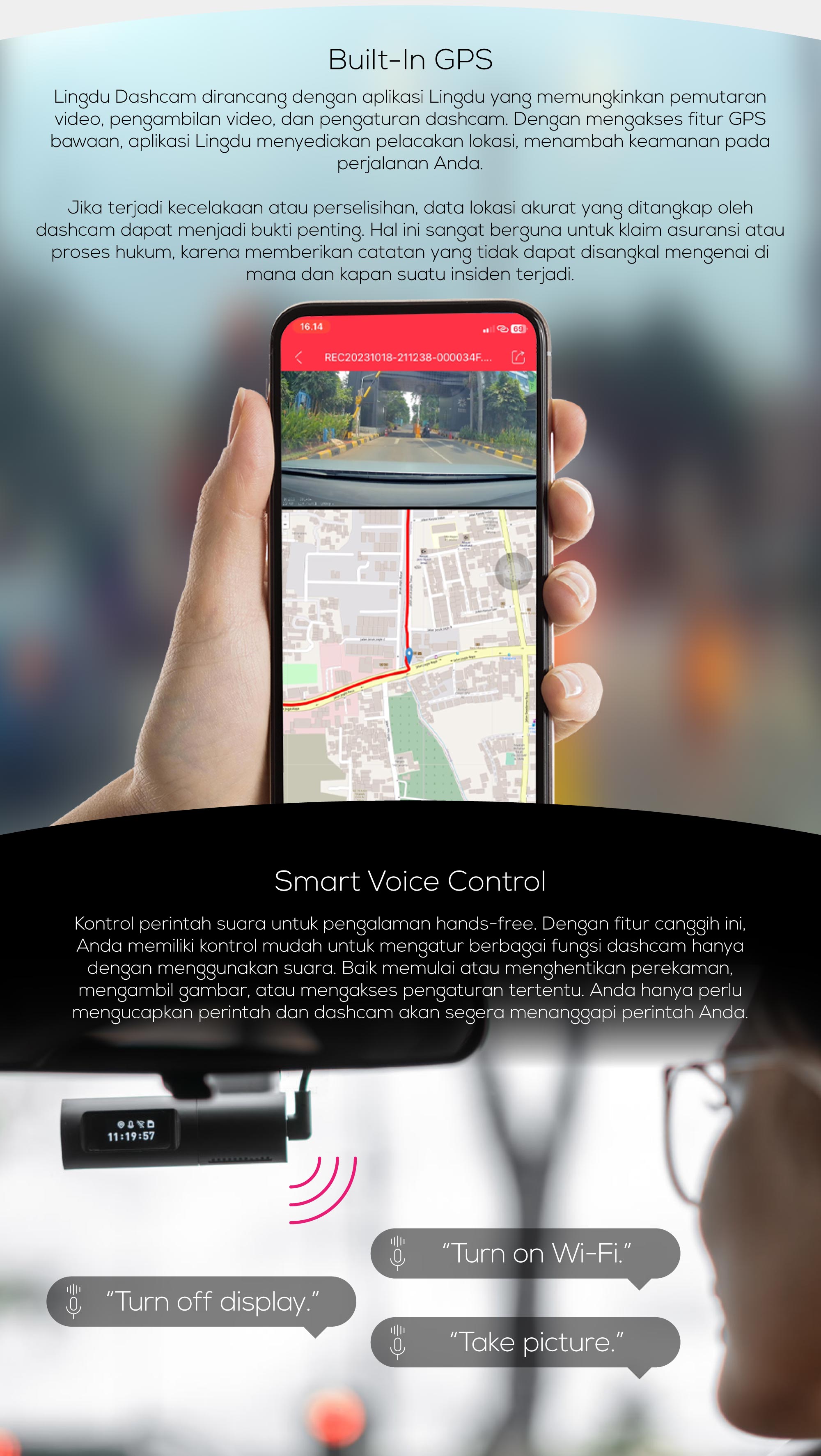 Jual LINGDU DASHCAM D100- 2K -NIGHT VISION-VOICE CONTROL-BUILT IN GPS ...