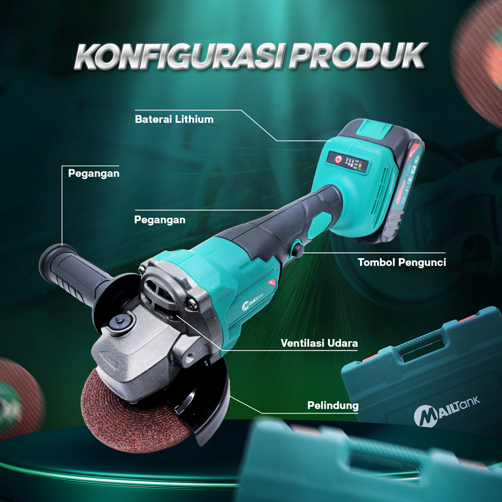 Jual MAILTANK SH221 Gerinda Baterai Brushles 21V Cordless Angle Grinder ...