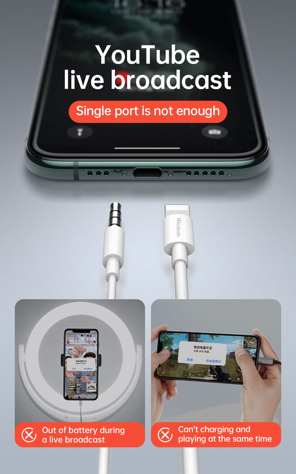 Jual MCDODO Converter Splitter For iPhone 2in1 Lightning to Jack 3.5 mm ...