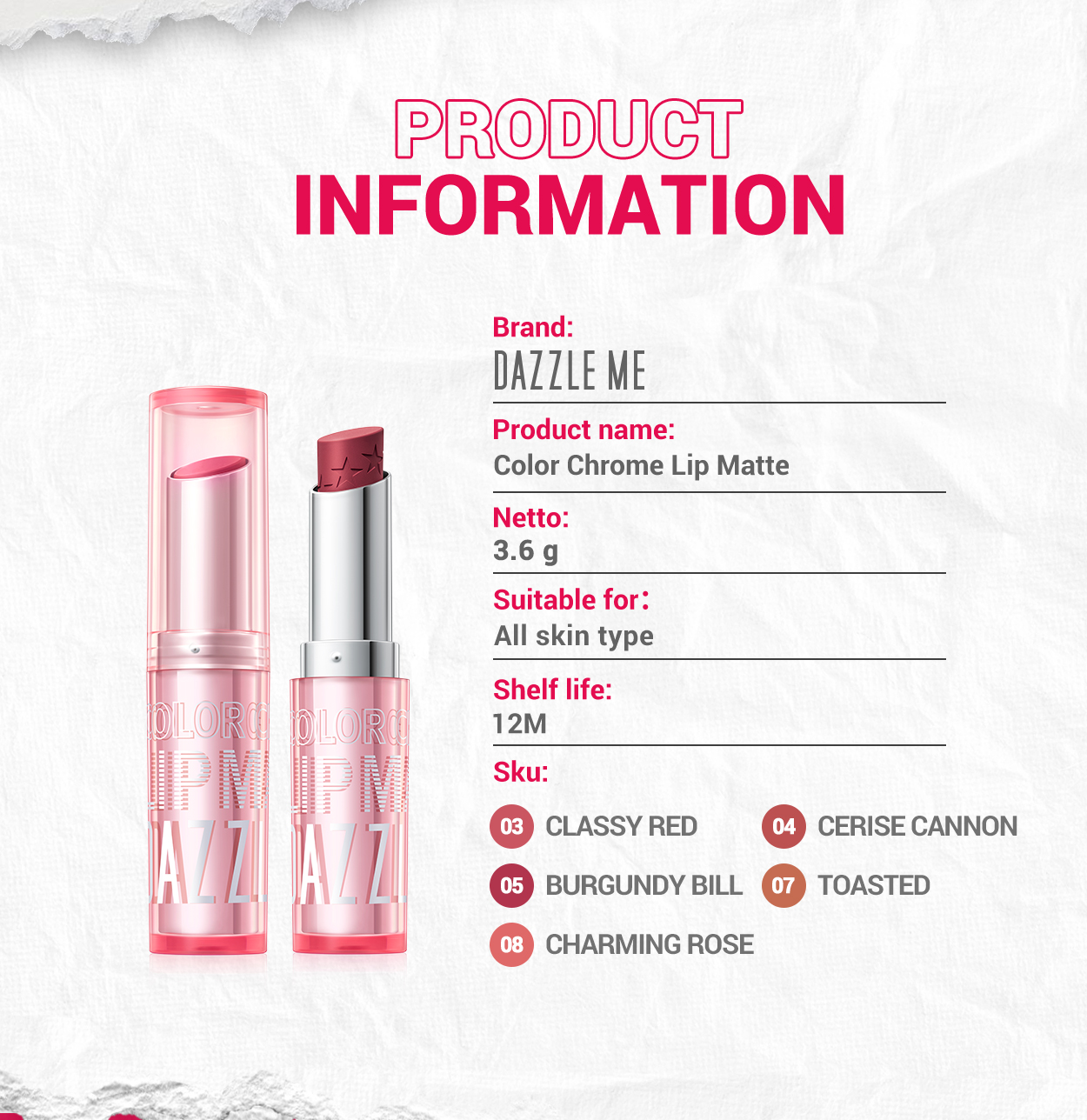 Jual [1PC] DAZZLE ME Color Chrome Lip Matte Lipstick Matte dengan ...