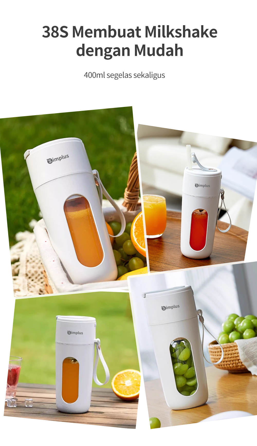Jual Simplus Juicer Portable Blender Cordless 400ml 10 Bilah baja tahan karat 304 | Shopee Indonesia