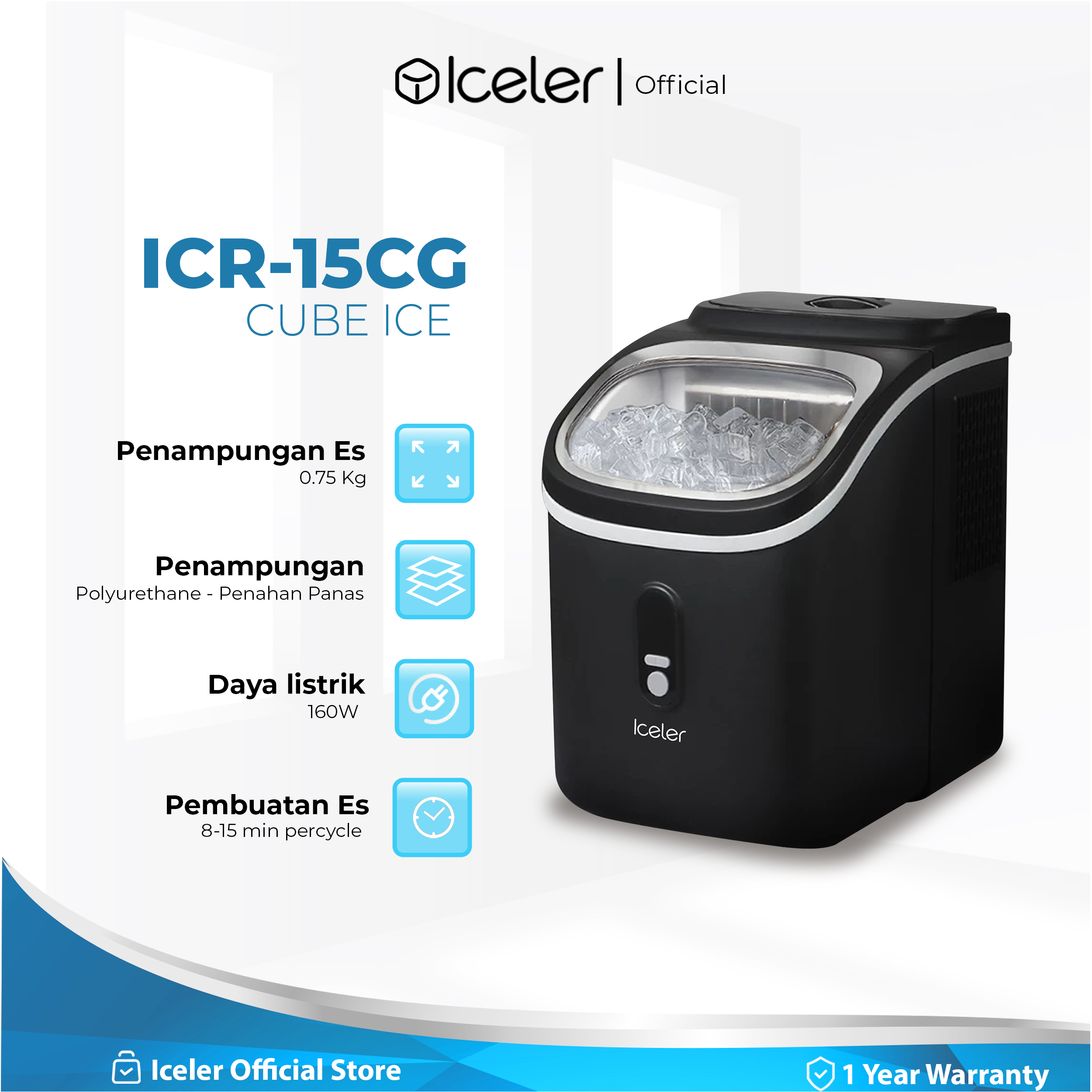 Jual Iceler Mesin Es Cube Ice Maker 3 Pilihan Input Air 10~15 Menit Es ...