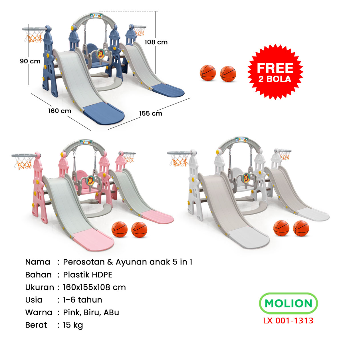 Jual Prosotan Ayunan 5in1 Double Perosotan Seluncuran Mainan Anak HDPE ...