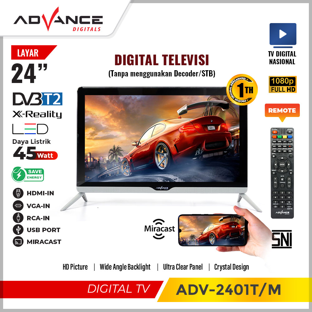 Jual ( GRATIS PACKING KAYU ) Advance Televisi Led Digital TV HD 24 inch Crystal Design FULL HD ...