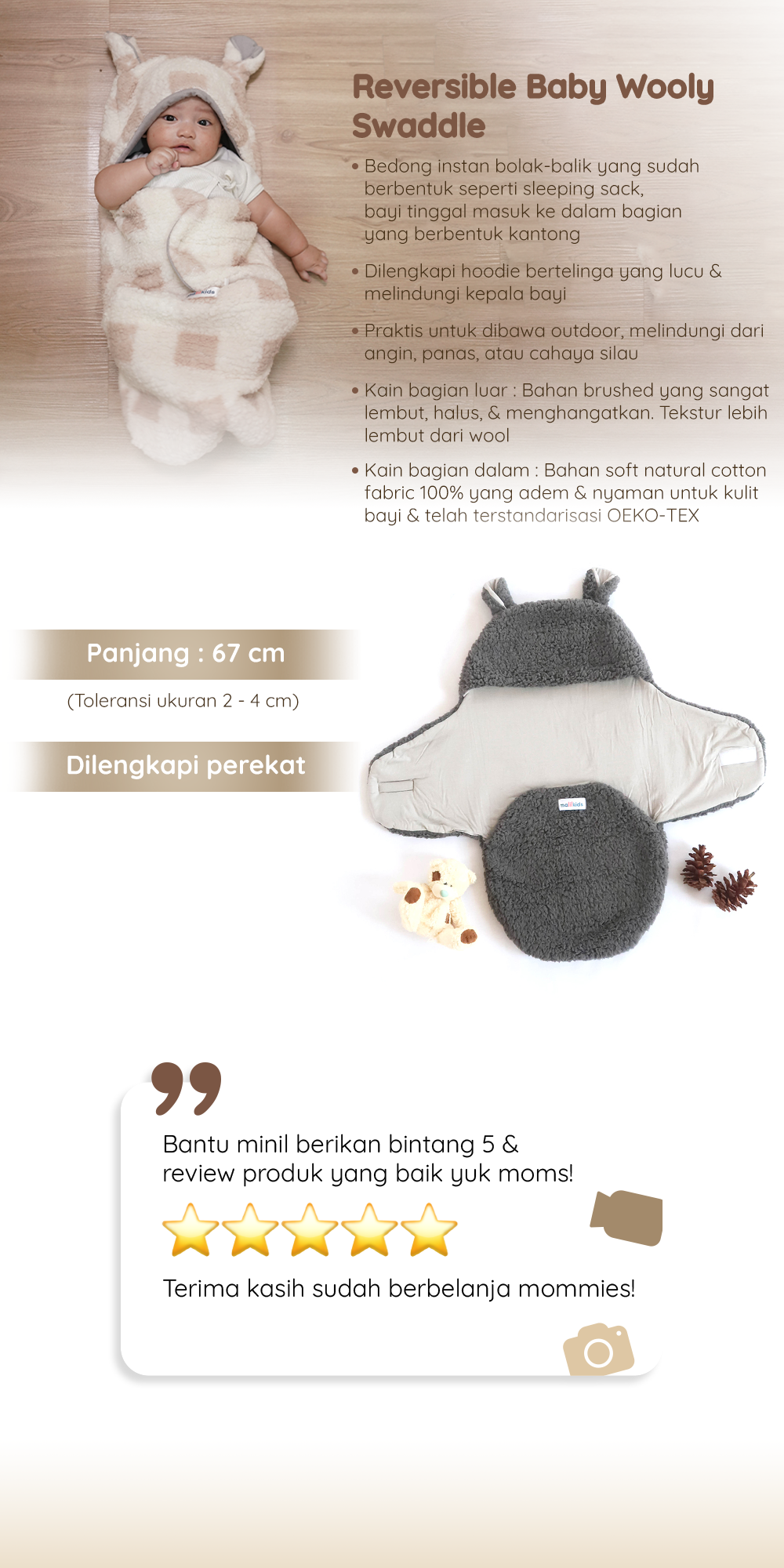 Jual Malilkids Reversible Wooly Baby Swaddle Bedong Instan | Shopee ...