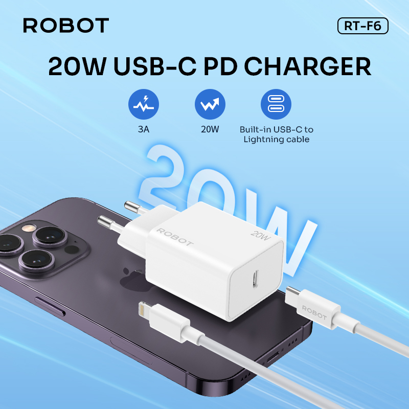 Jual ROBOT Charger USB C 20W RT-F6 Output Port 3A Free Kabel USB C to ...
