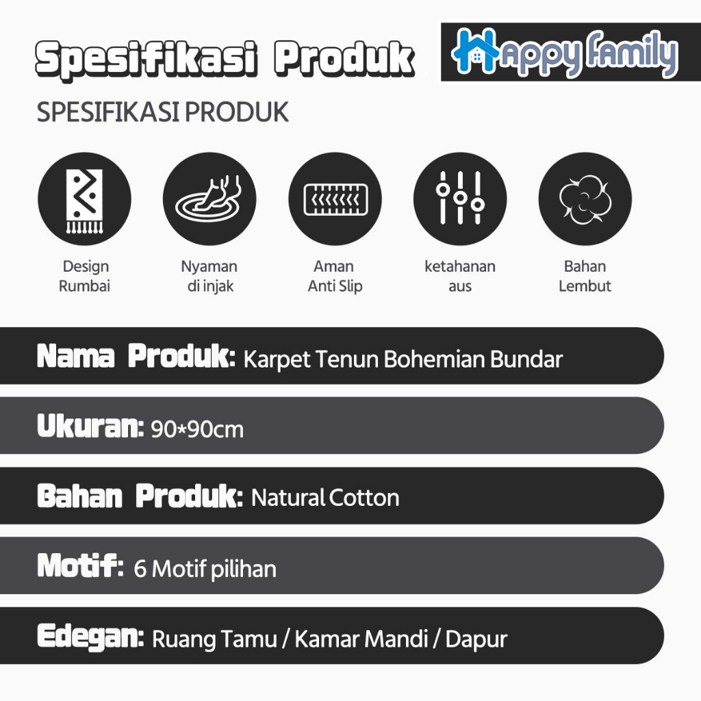 Jual (HF) CUCI GUDANG Karpet Tenun Linen Bohemian Bulat UK 90x90CM ...