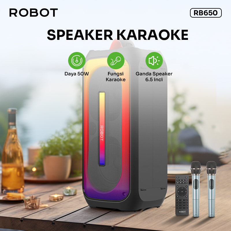 Jual ROBOT Speaker Karaoke 50W Dual Microphone Wireless RGB Light ...
