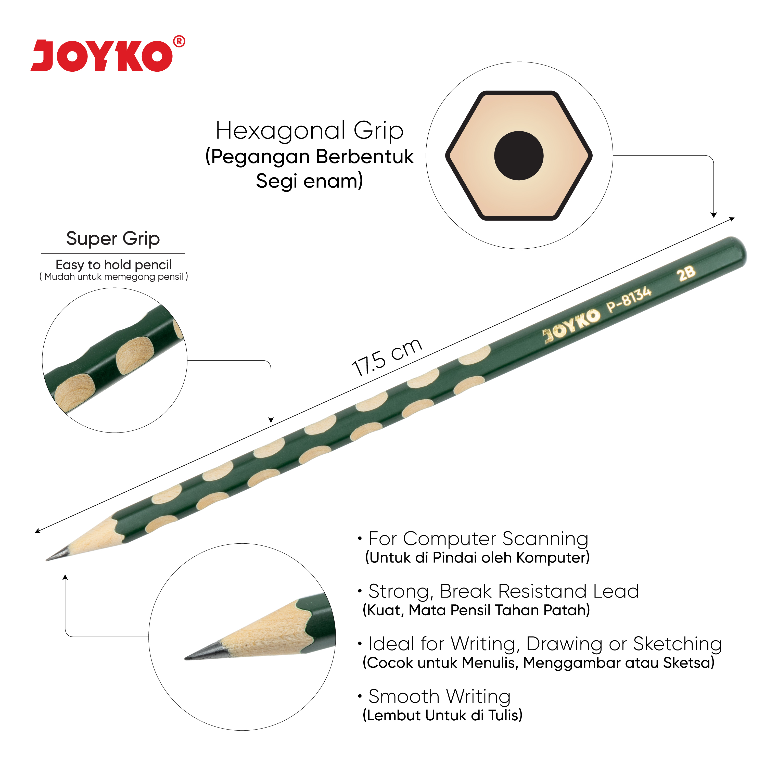 Jual Pencil Pensil Joyko P-8134 Super Grid 2B 1 Box 12 Pcs | Shopee ...
