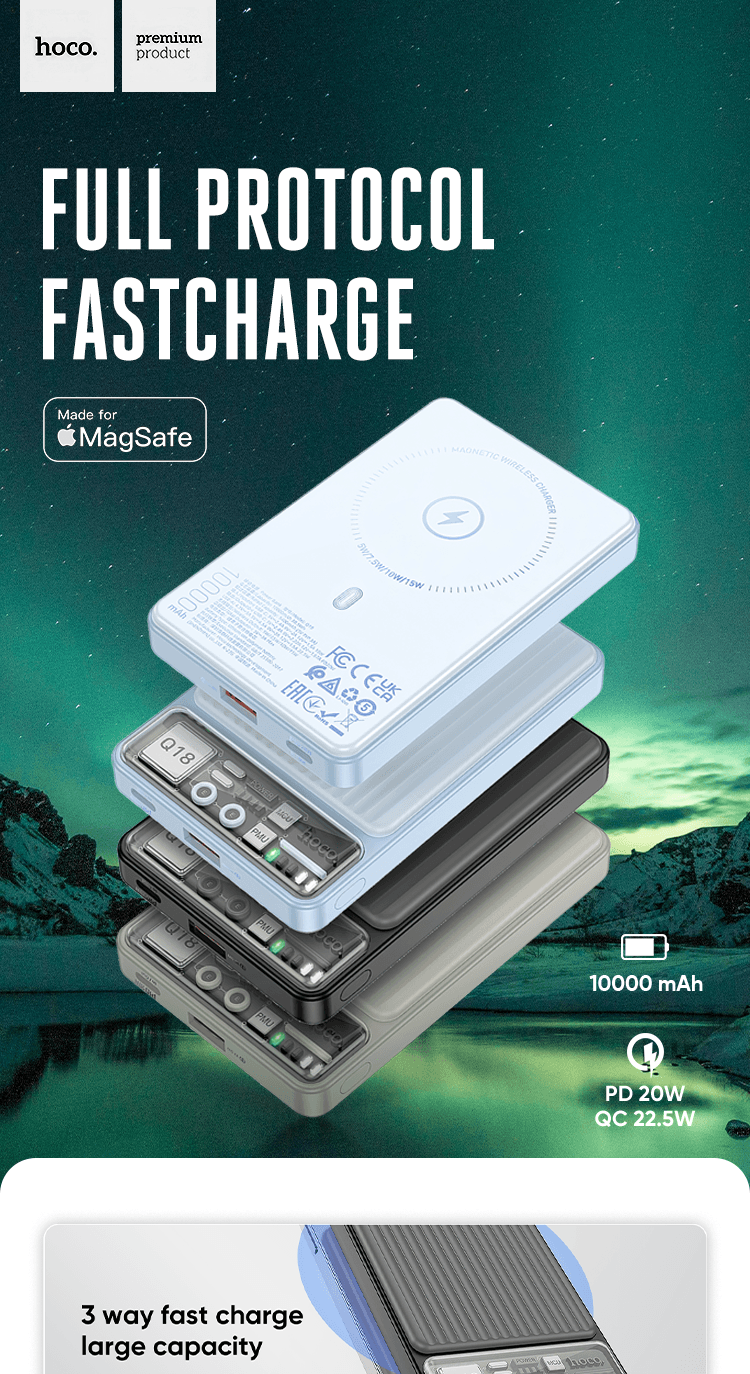 Jual Hoco Wireless Power Bank Magnetic Magsafe 20W Fast Charging Type C ...