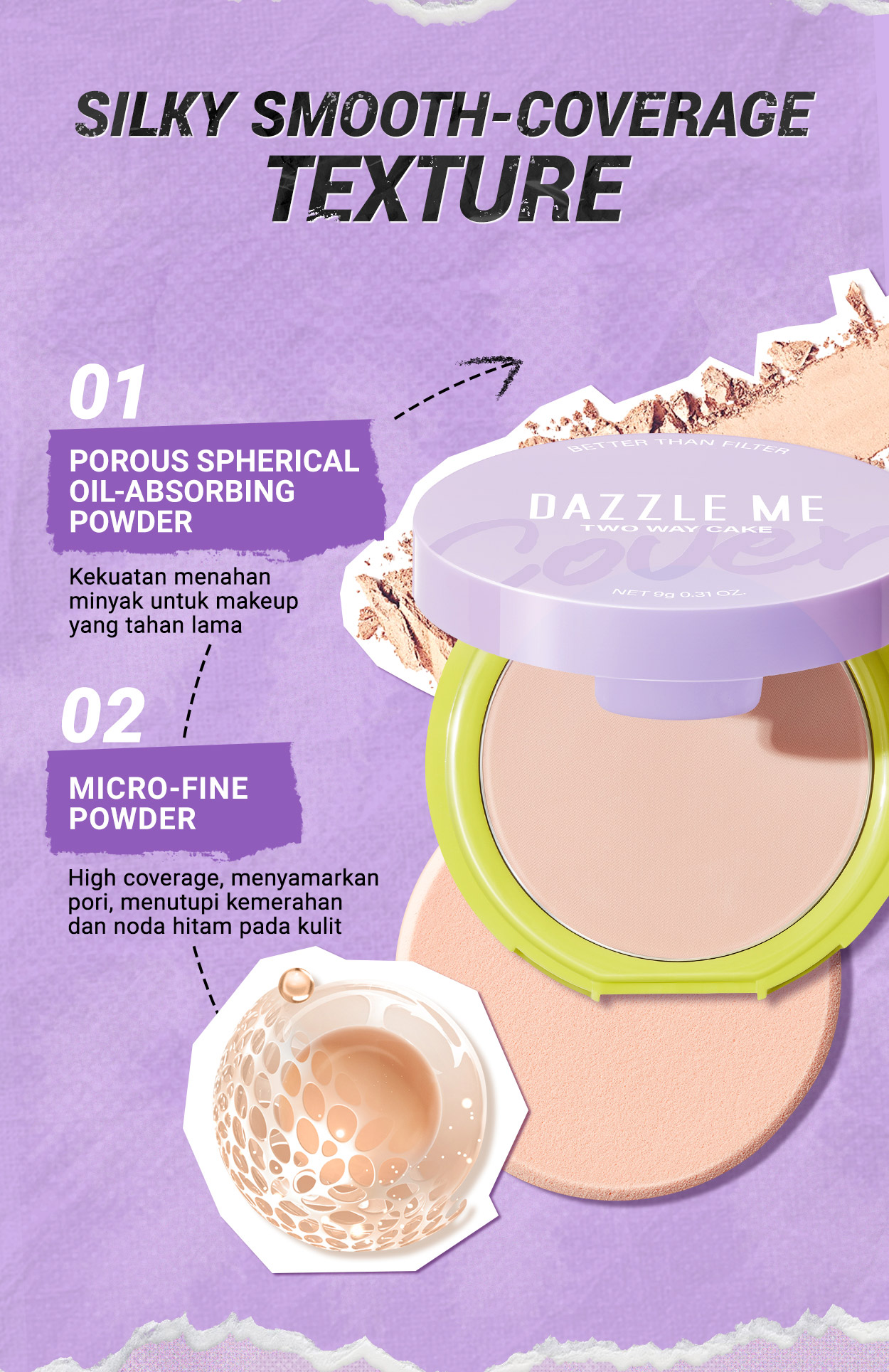 Jual DAZZLE ME Better Than Filter Double Kill Two Way Cake Pressed ...